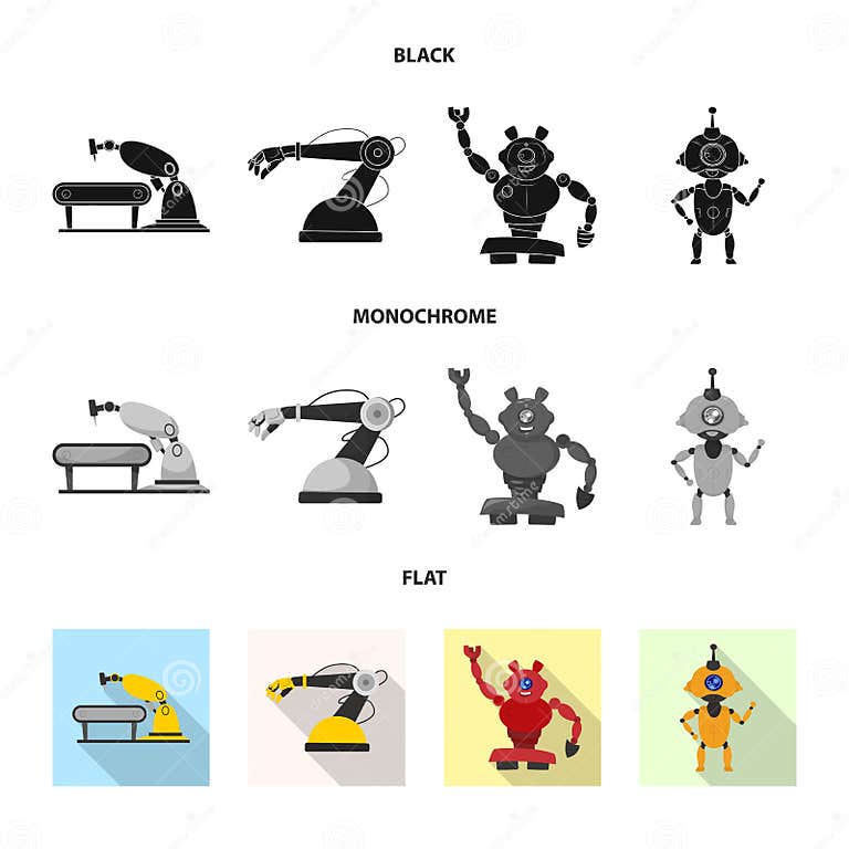 Vector Illustration Of Robot And Factory Symbol Set Of Robot And Space