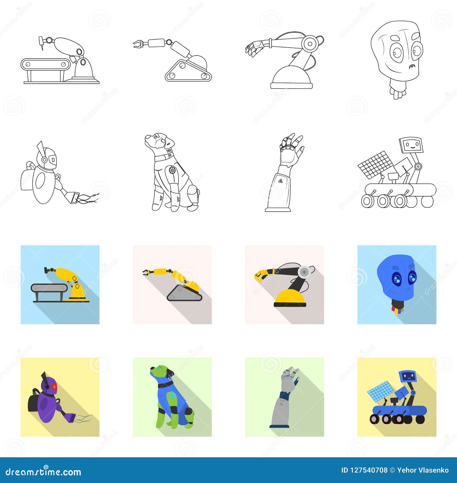 Vector Design Of Robot And Factory Icon Collection Of Robot And Space