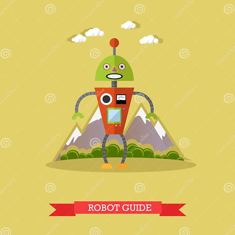 Vector Illustration of Robot Guide, Flat Design Stock Vector ...