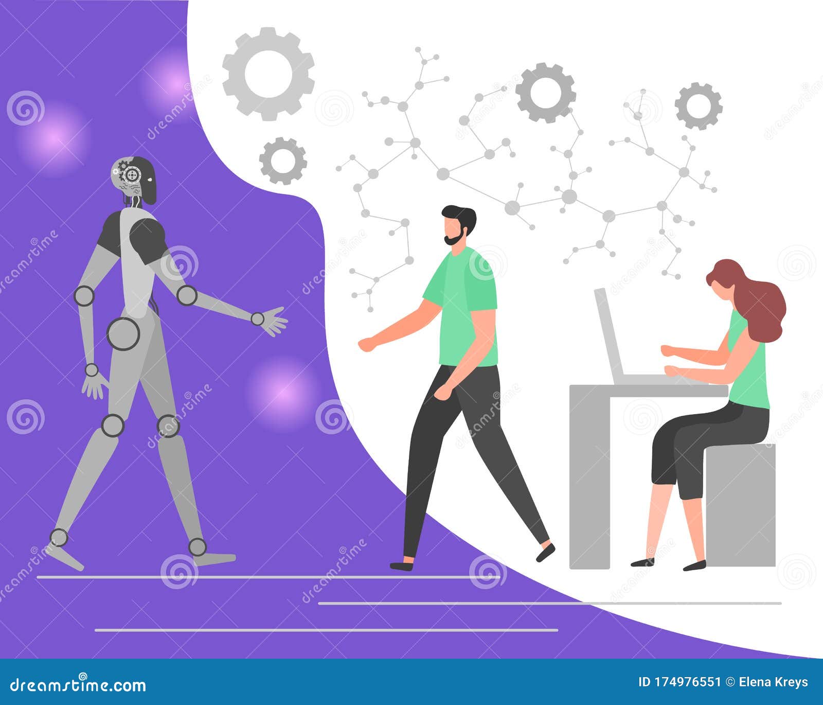 Vector Robot People Job Teamwork Partnership AI Stock Vector ...