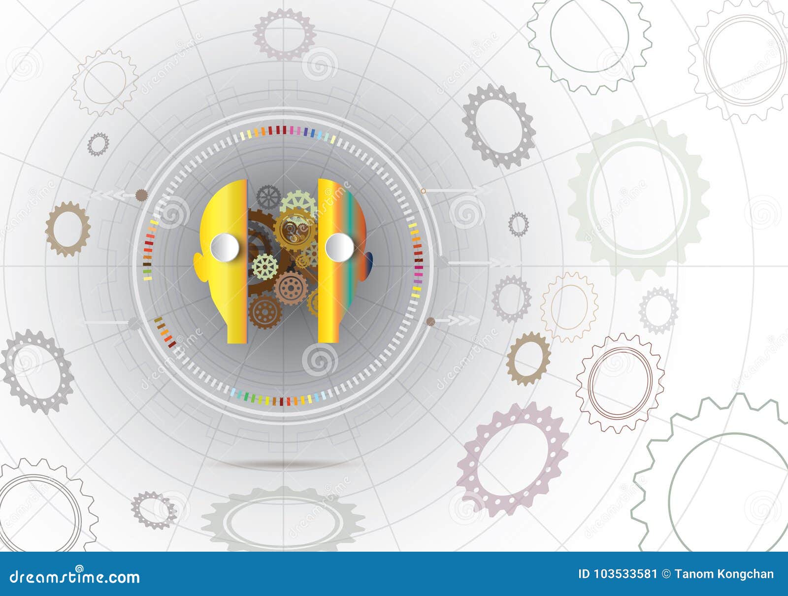 Vector Illustration Robot Innovation and Gear with Network Cobweb ...