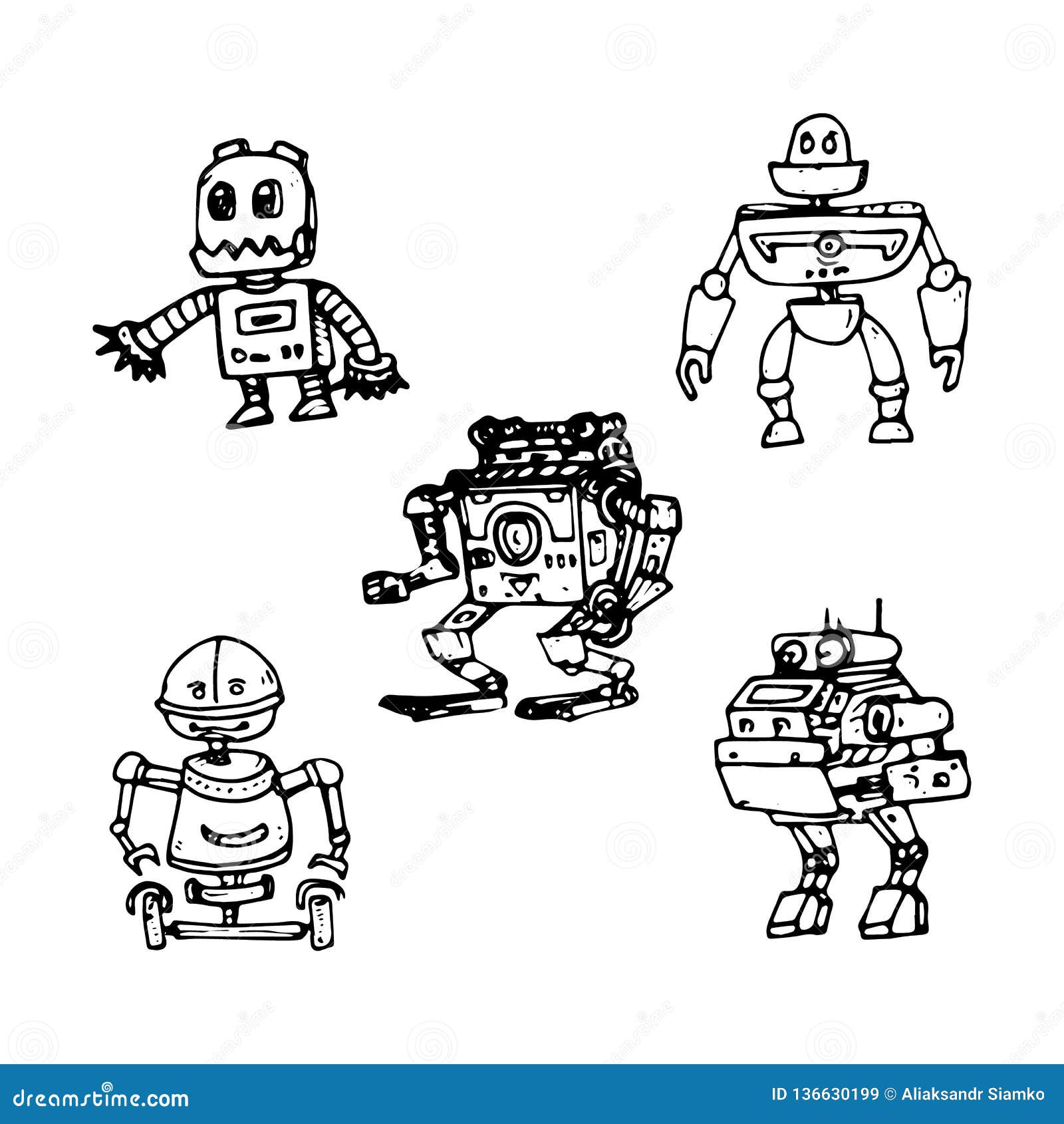 Vector Illustration of a Robot. Mechanical Character Design. Set of ...