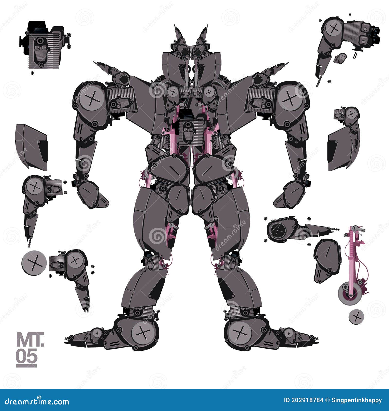 Vector Illustration Robot Motorcycle and Guitar Stock Vector ...