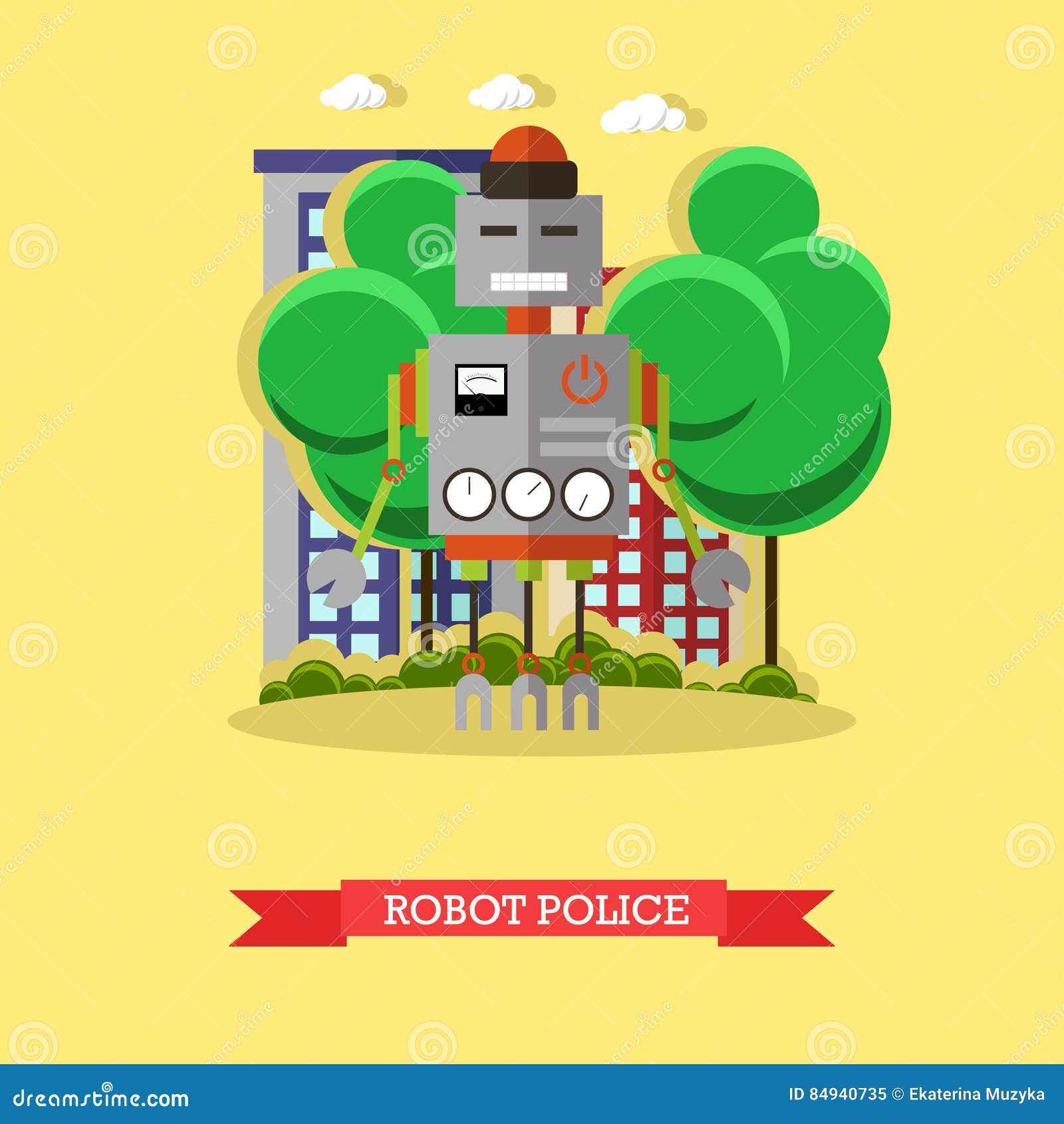 Vector Illustration of Robot Police, Flat Design Stock Vector ...