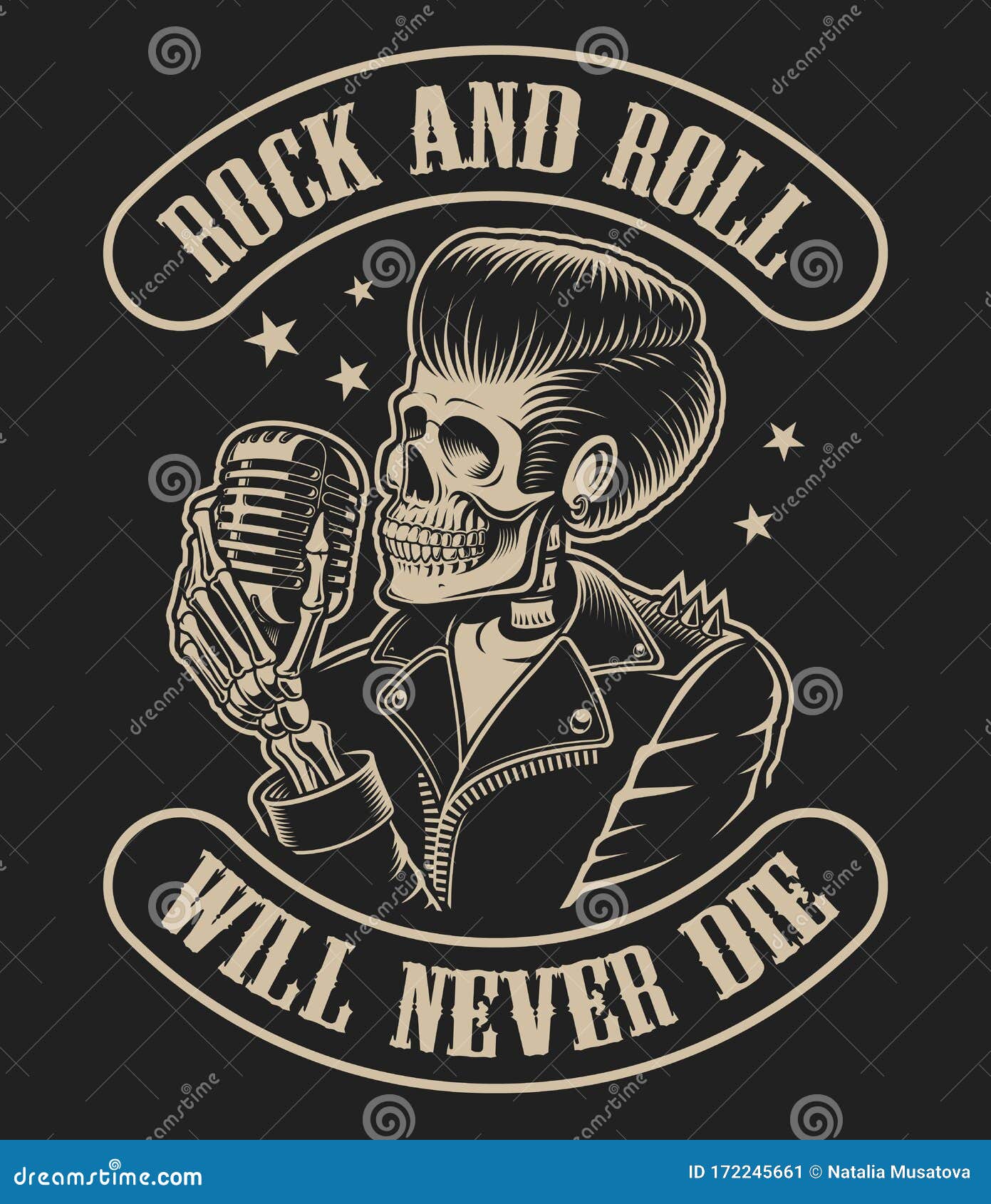Rockabilly Skeleton Singing In Vintage Microphone Vector Illustration ...