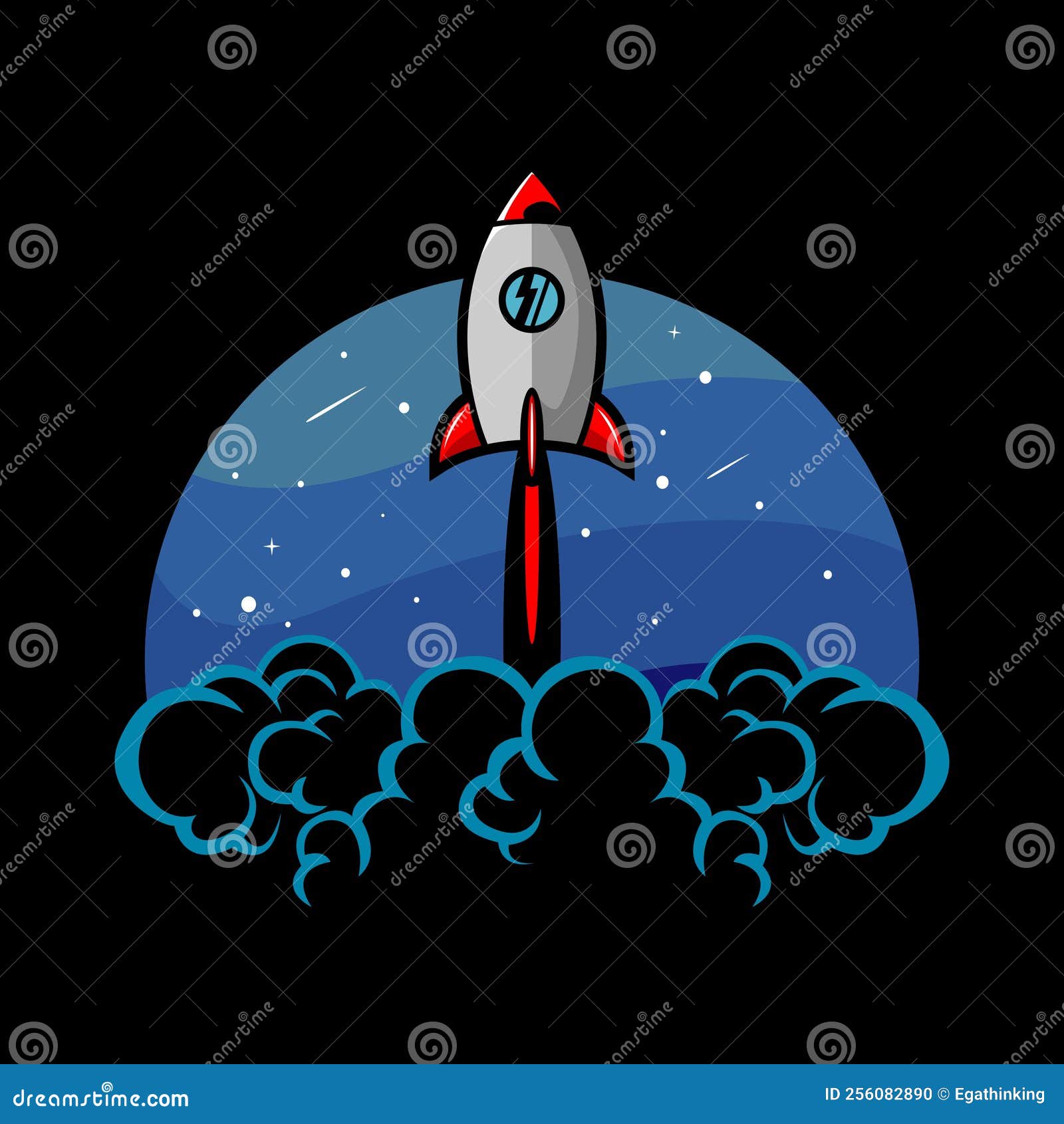 Vector Illustration of a Rocket Flying into Space at Night Stock ...
