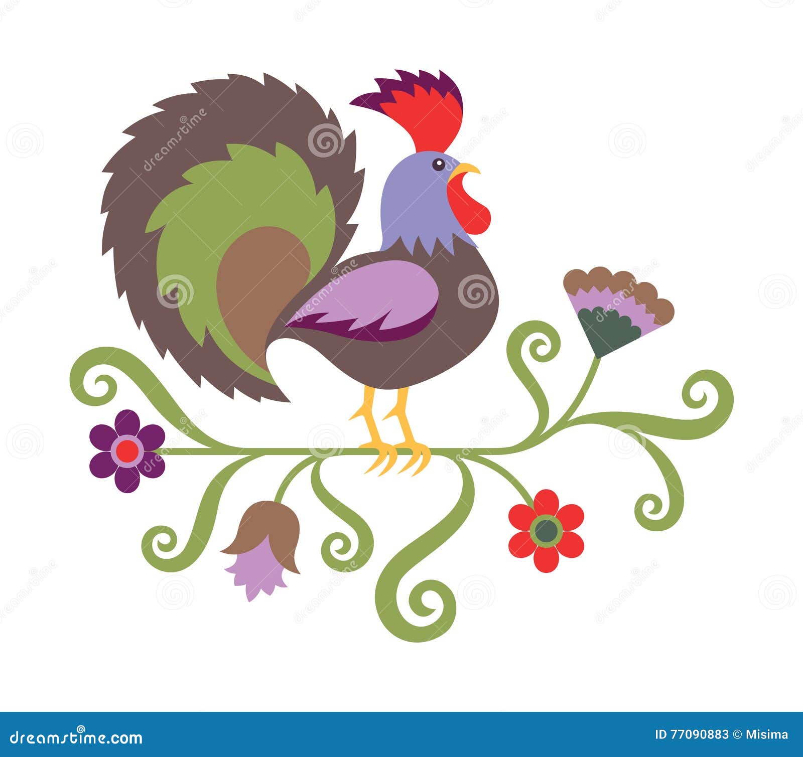 Vector Illustration of Rooster in Folk Art Style Stock Illustration ...