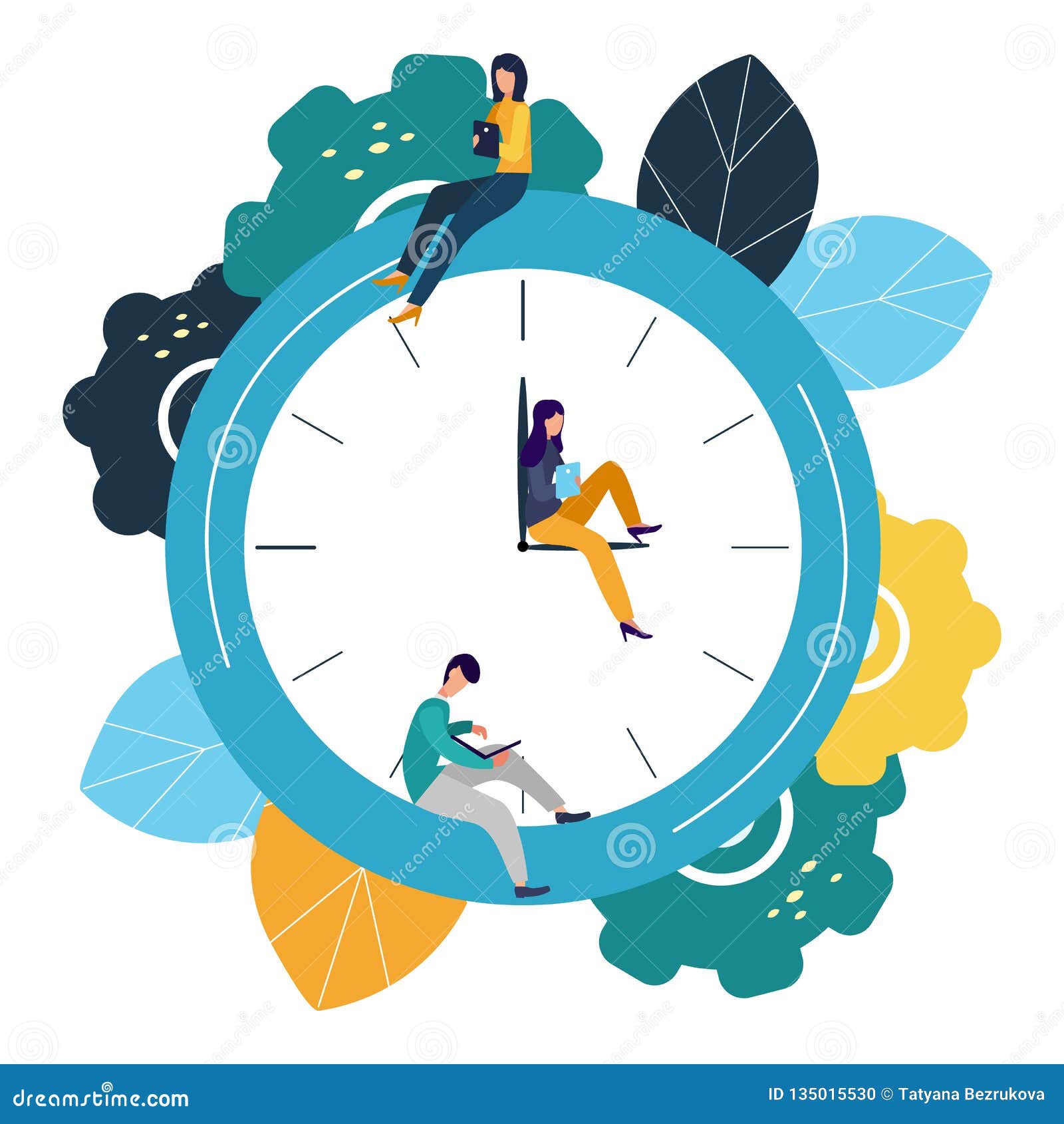 Vector Illustration, Round Clock on White Background, Time Management ...