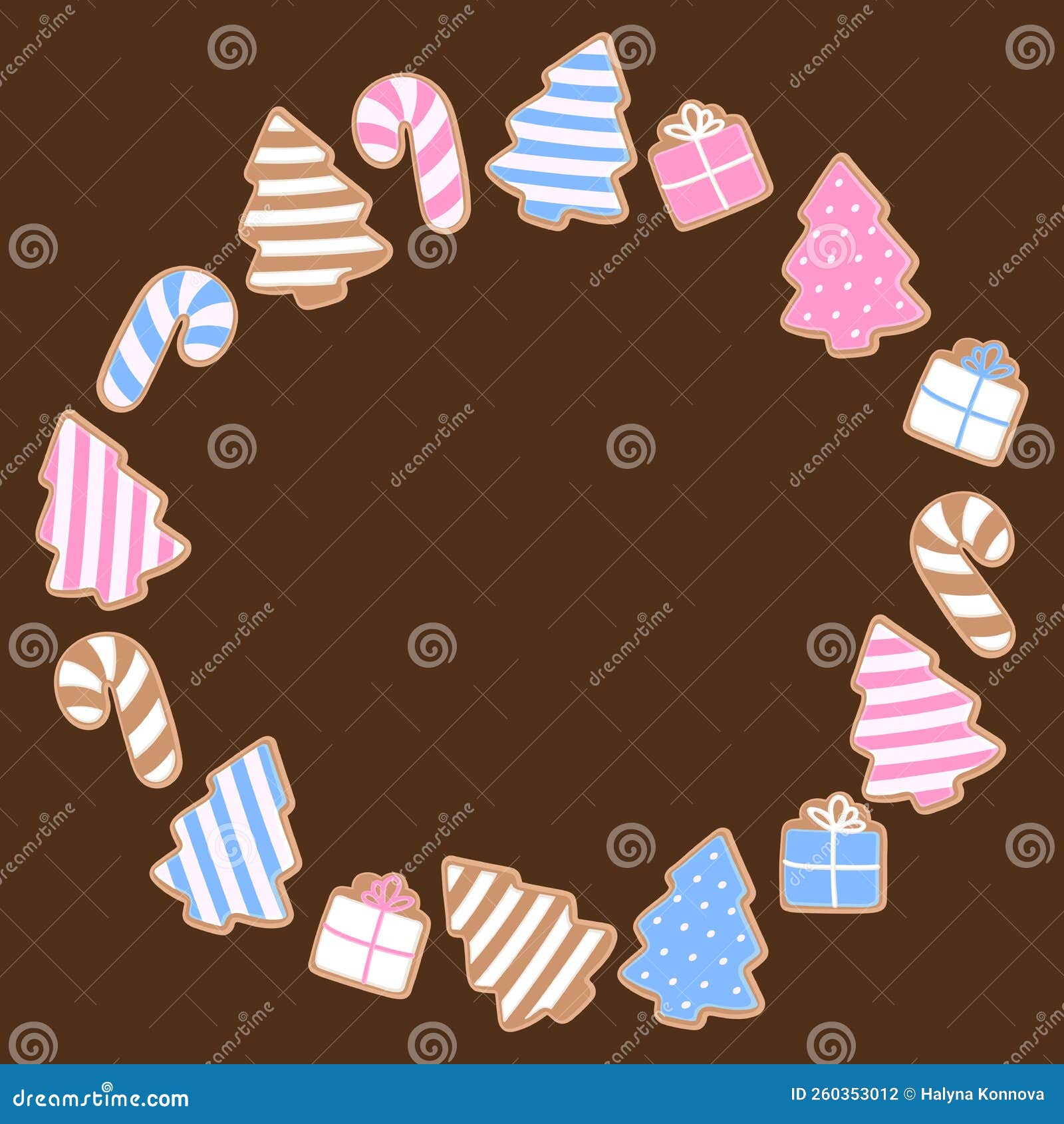 Vector Illustration of Round Frame with Christmas Gingerbread Cookies ...