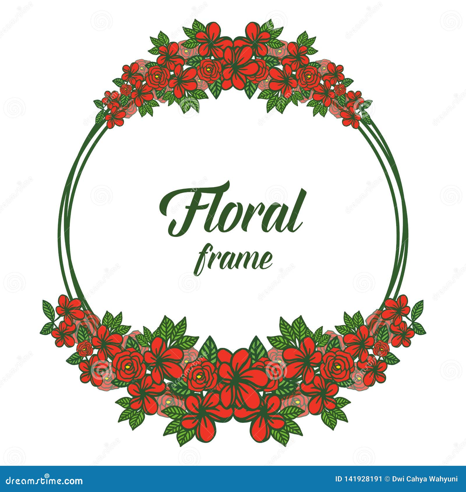 Vector Illustration Round Red Floral Frame Beautiful Stock Vector ...