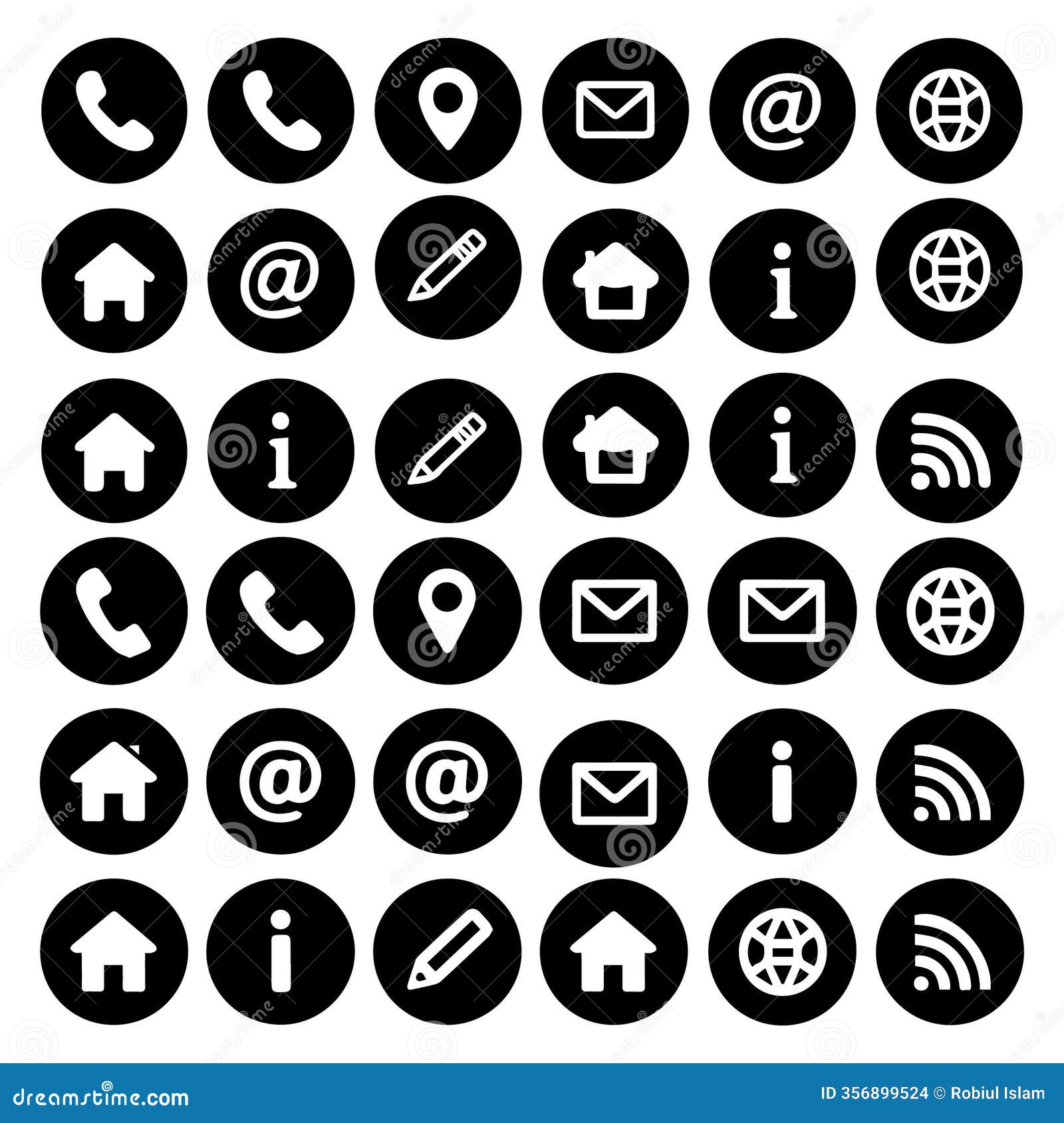 Vector Illustration of a Row of Set Black Circular Icons. Stock Vector ...