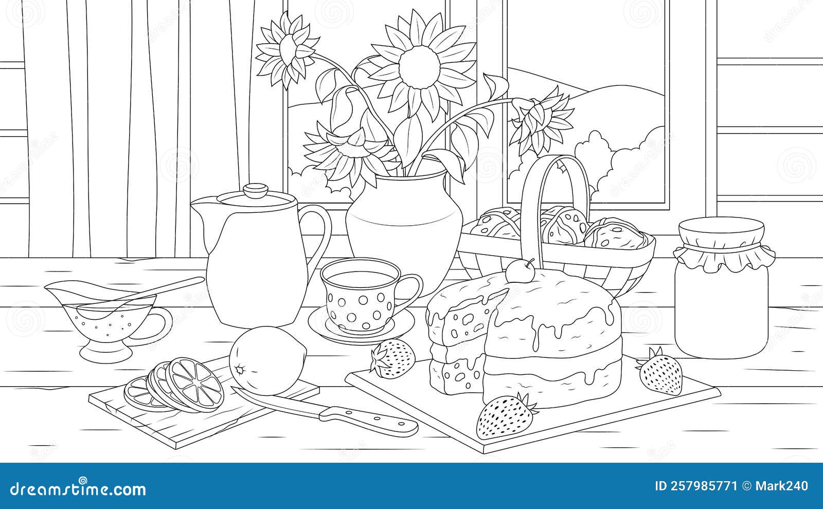 Vector Illustration, Rustic Table with Sweets and Pastries ...