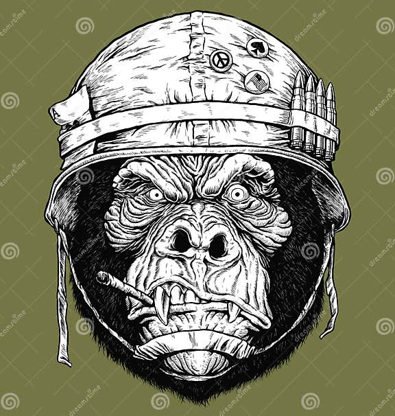 Vector Illustration of 70`s Gorilla / Monkey Soldier Stock Vector ...