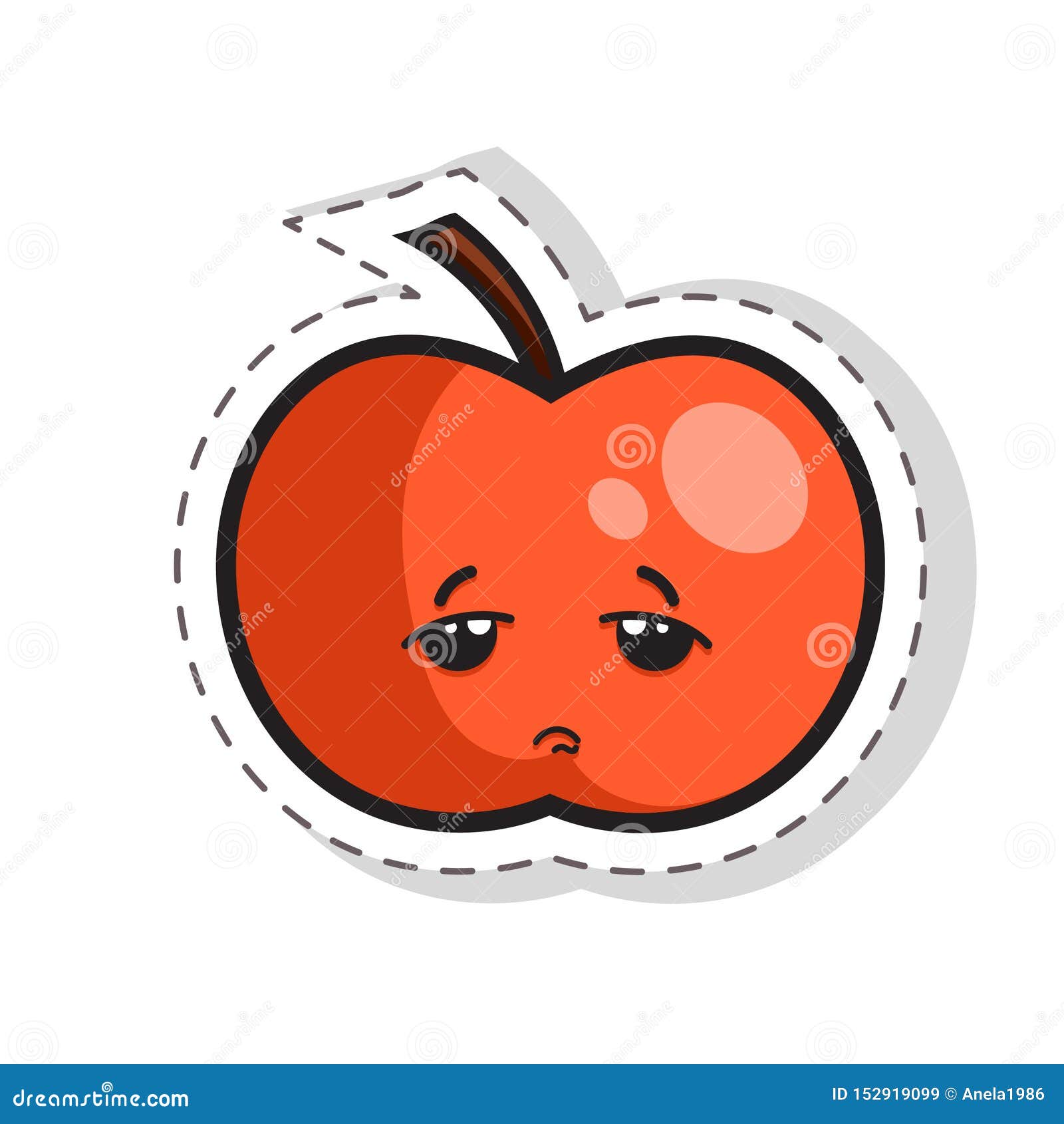 Vector Illustration of the Sad Apple Kawaii Sticker Stock Vector ...