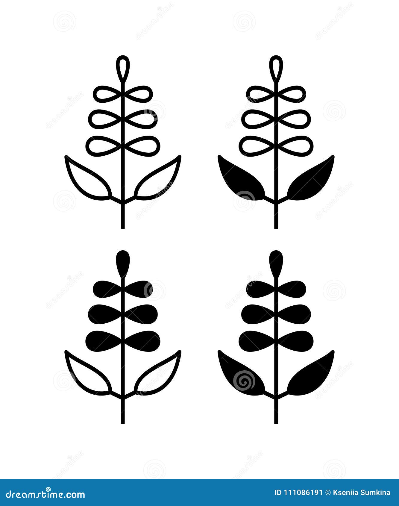 Vector Sage with Flower. Icon Set. Stock Illustration - Illustration of ...