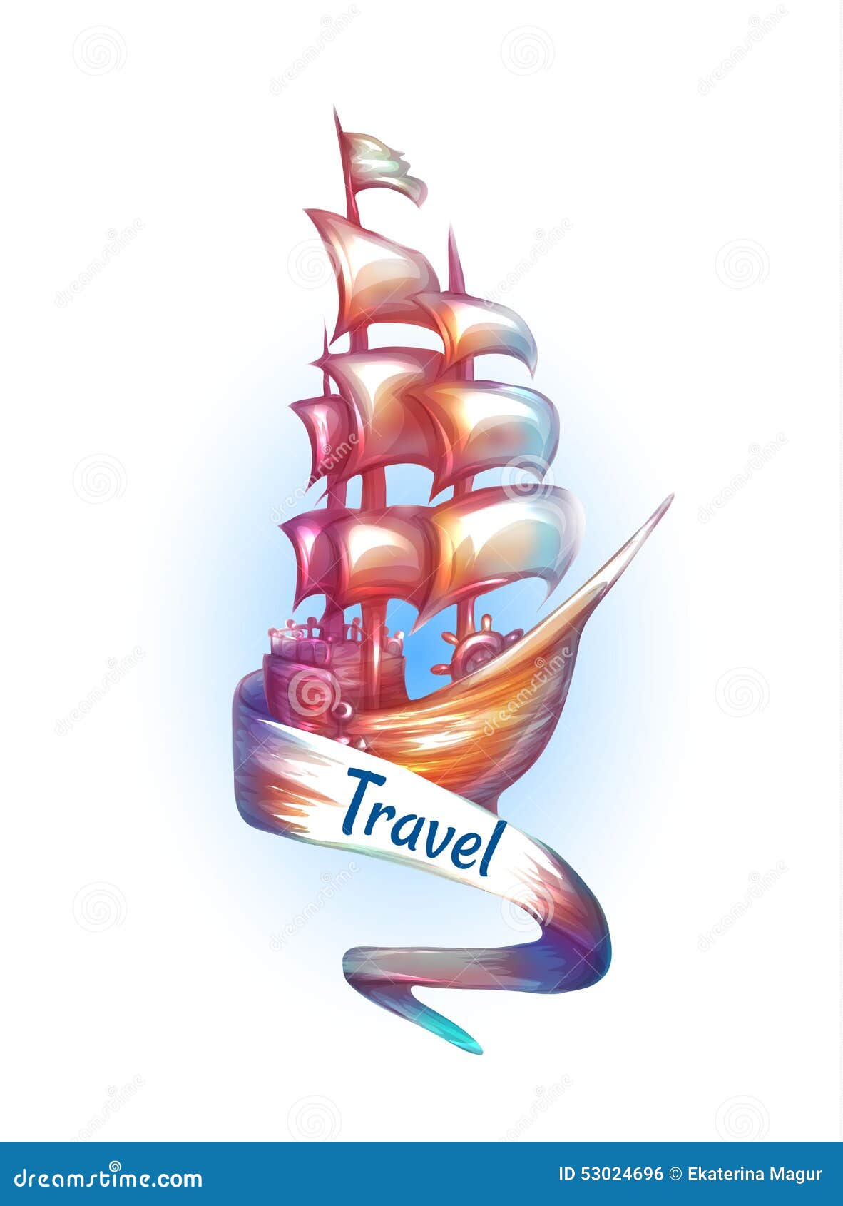 Vector Illustration Of Sail Ship With Label | CartoonDealer.com #53024696