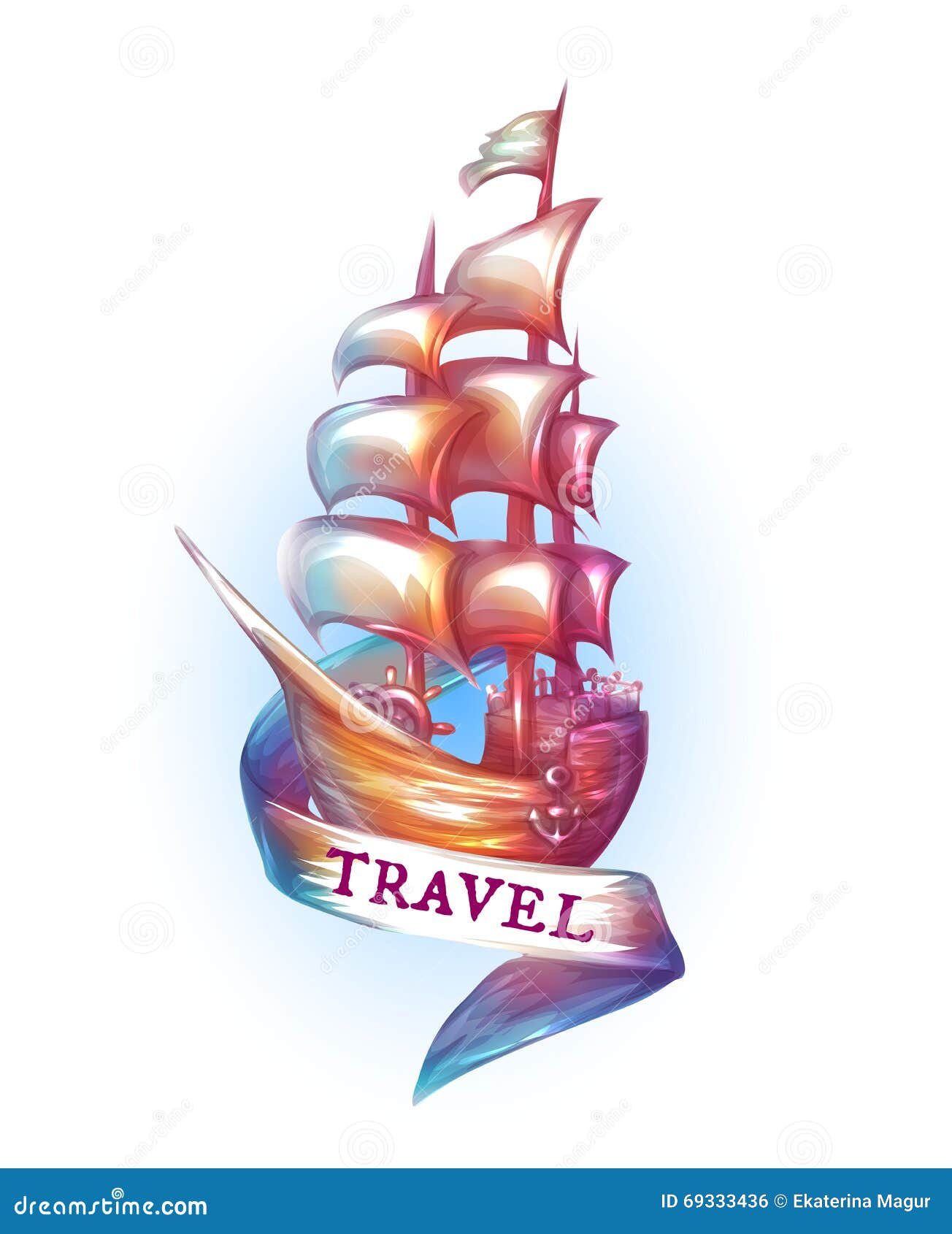 Vector Illustration of Sail Ship with Label Stock Vector - Illustration ...