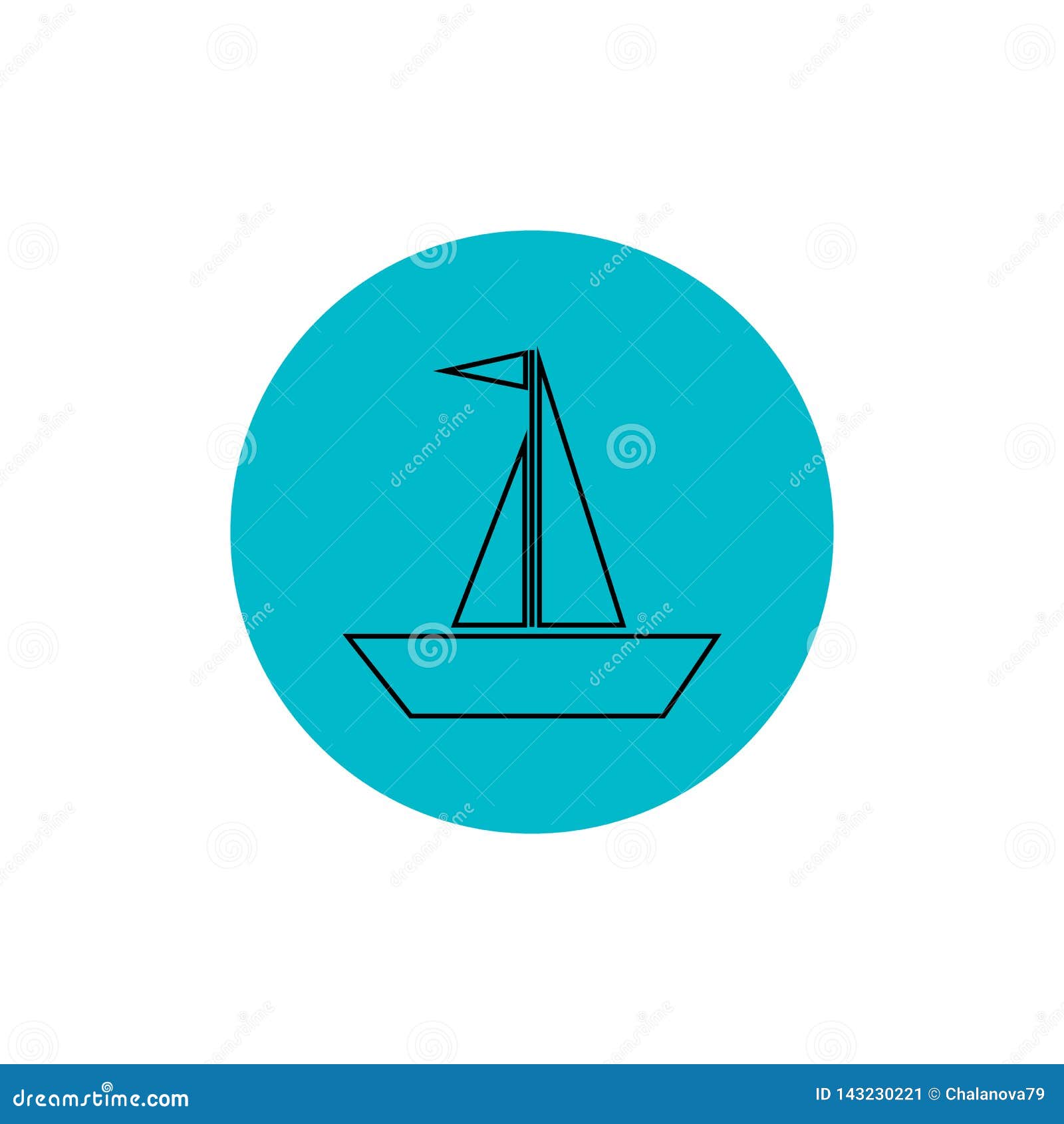 Vector Illustration. Sailing Ship Line Icon. Simple Ship Logo on Round ...