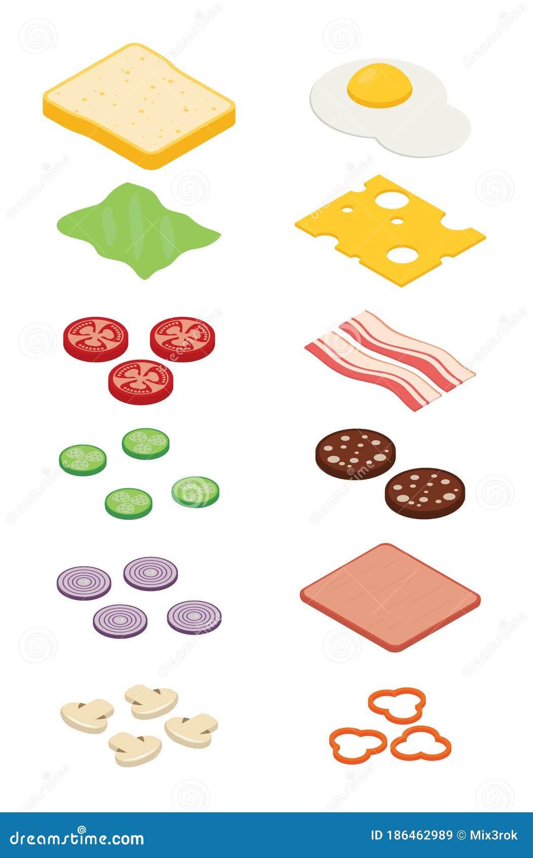 Vector Illustration. Sandwich with Ingredients Sliced and Whole Stock ...