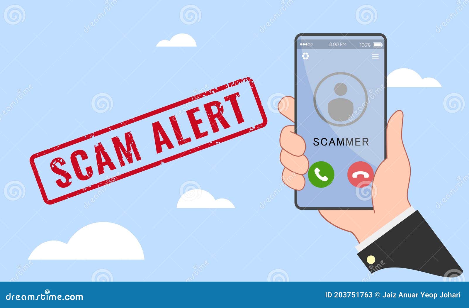 Vector Illustration of Scam Alert Notification on Smart Phone. Cloud ...