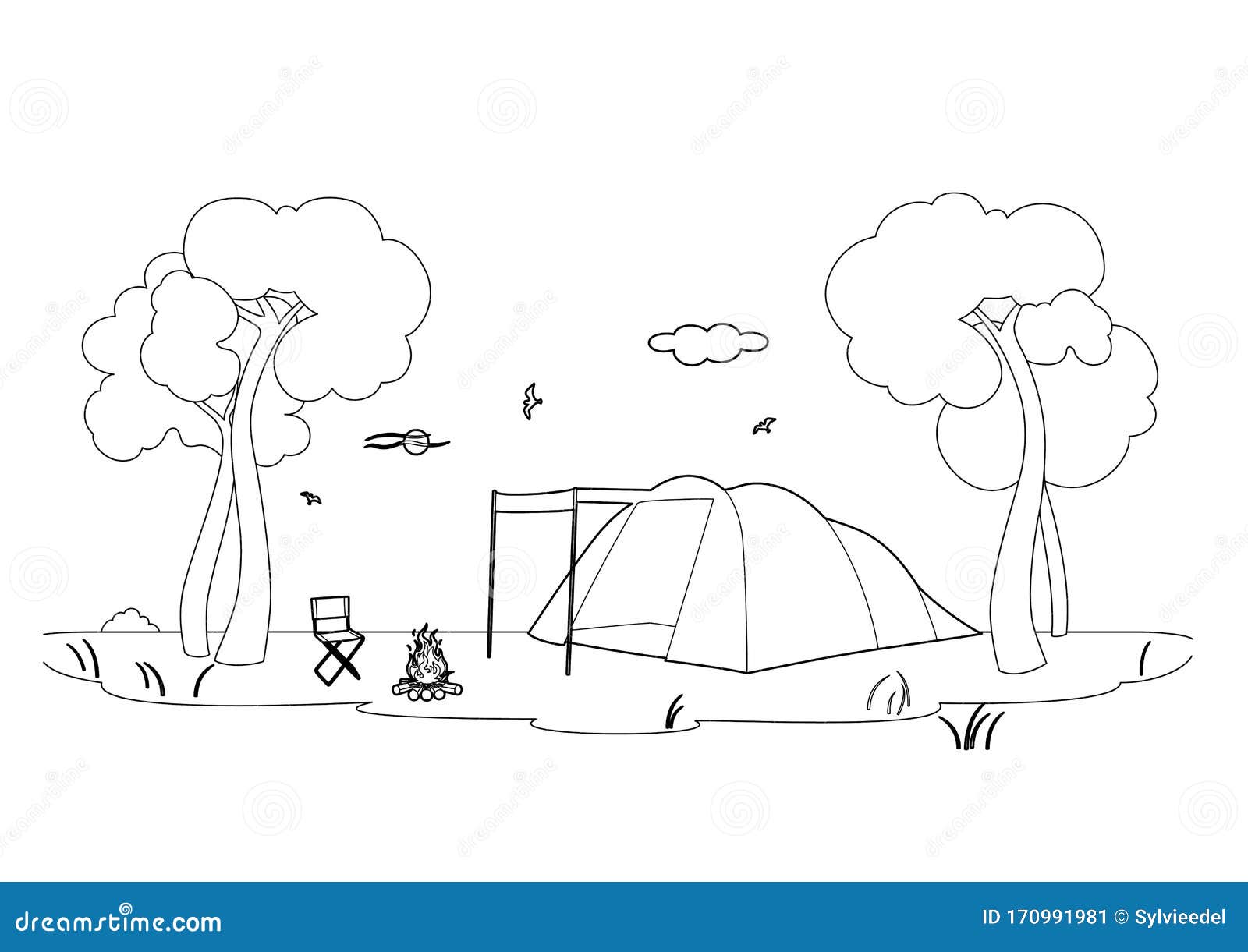 Drawing of a Tent in the Forest Stock Vector - Illustration of ...