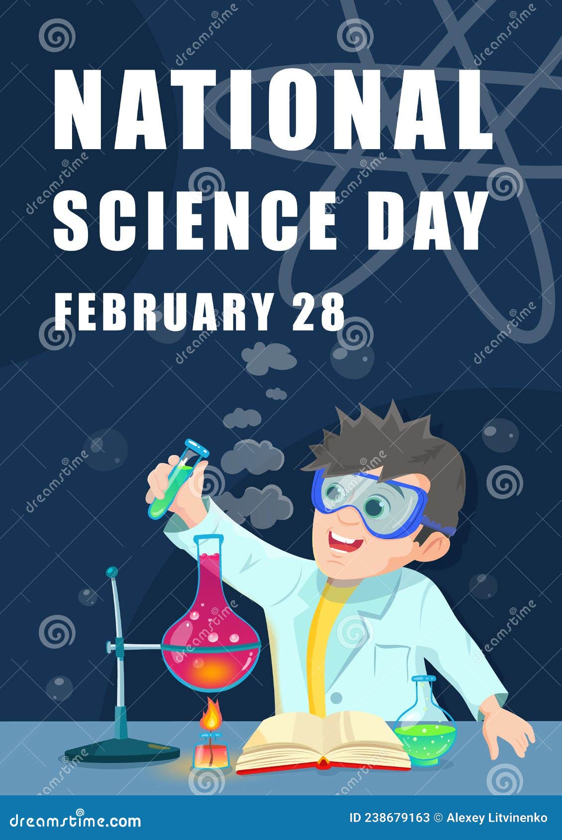 Vector Illustration Science Day Poster. Young Scientists Doing Research ...