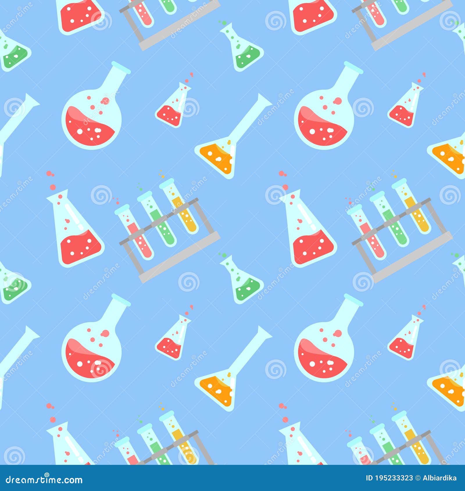 Science Laboratory Flask Repeat Seamless Pattern Doodle Cartoon Style ...