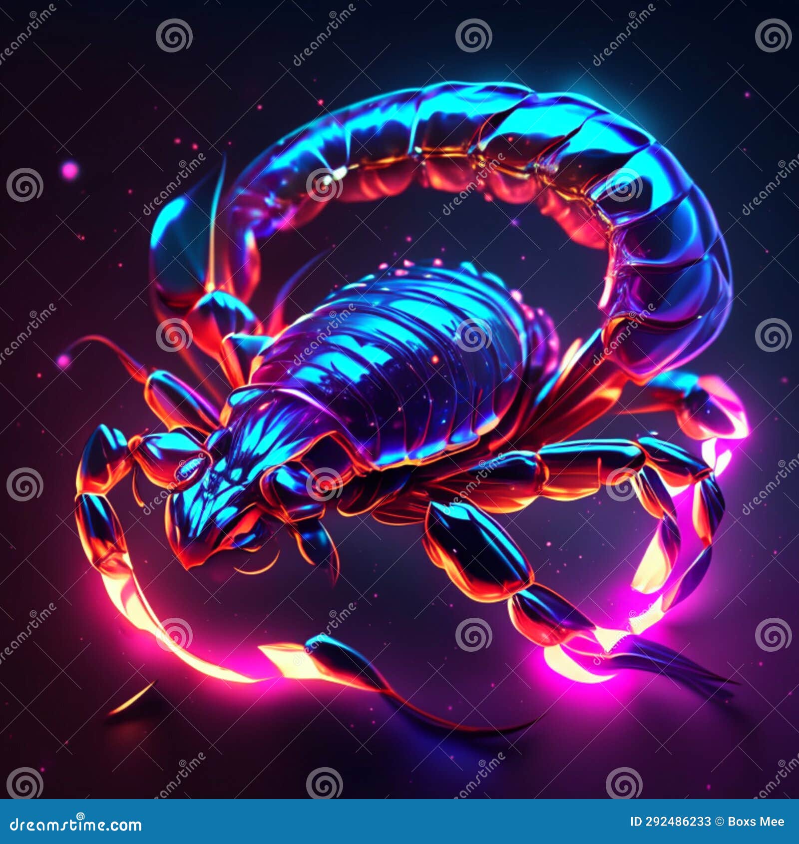 Vector Illustration of a Scorpion on a Dark Background with Neon Lights ...
