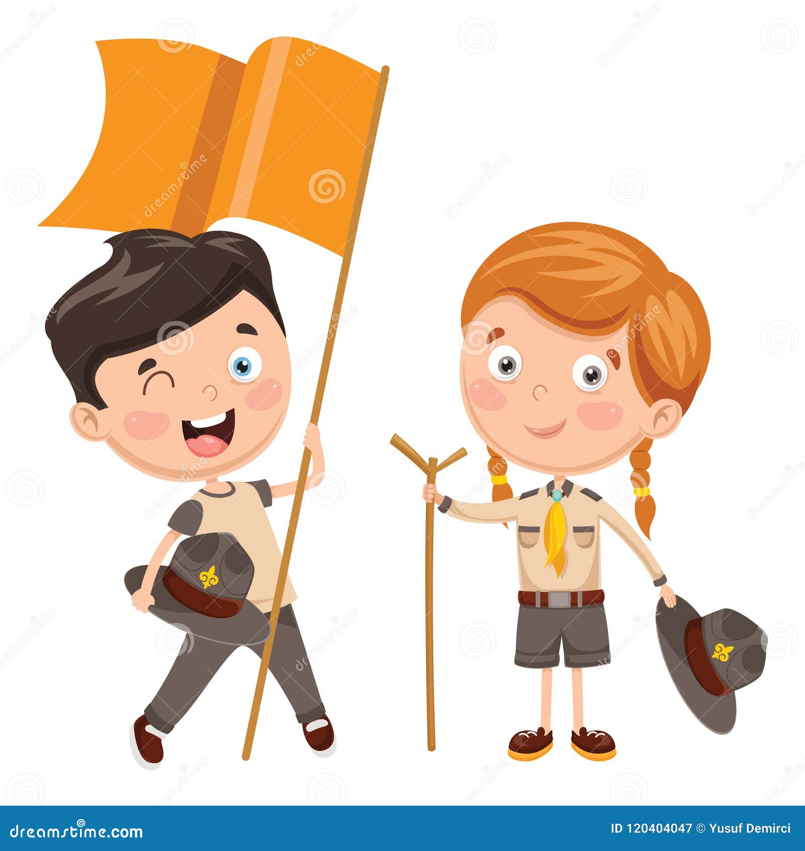 Scout Children In Uniform Carrying Backpack Exploring Map In Forest ...