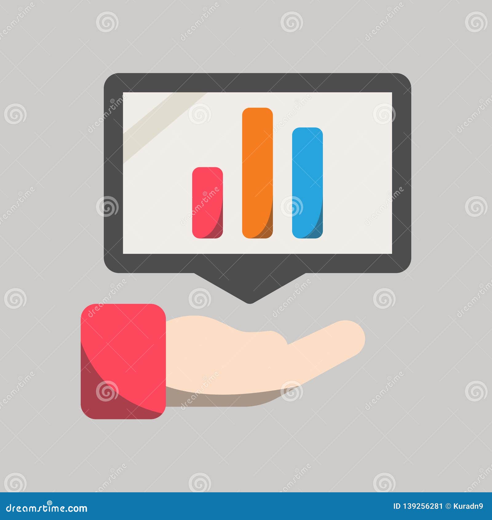 Vector Illustration. Screen Above Hand Showing Presentation about Data ...