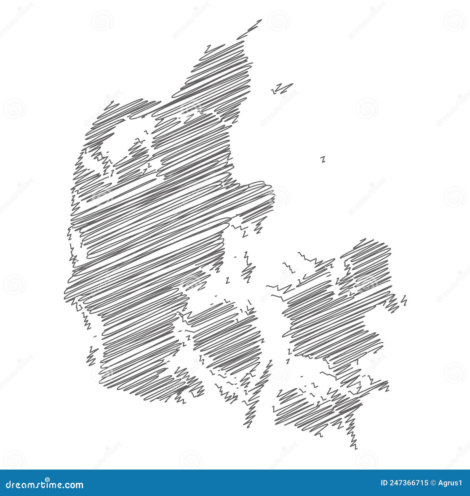 Vector Illustration of Scribble Drawing Map of Denmark Stock Vector ...