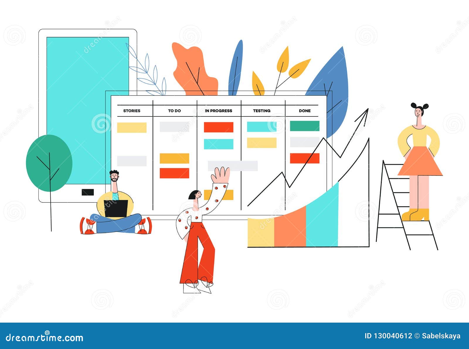 Vector Illustration of Scrum Planning Technique of Teamwork on Software ...