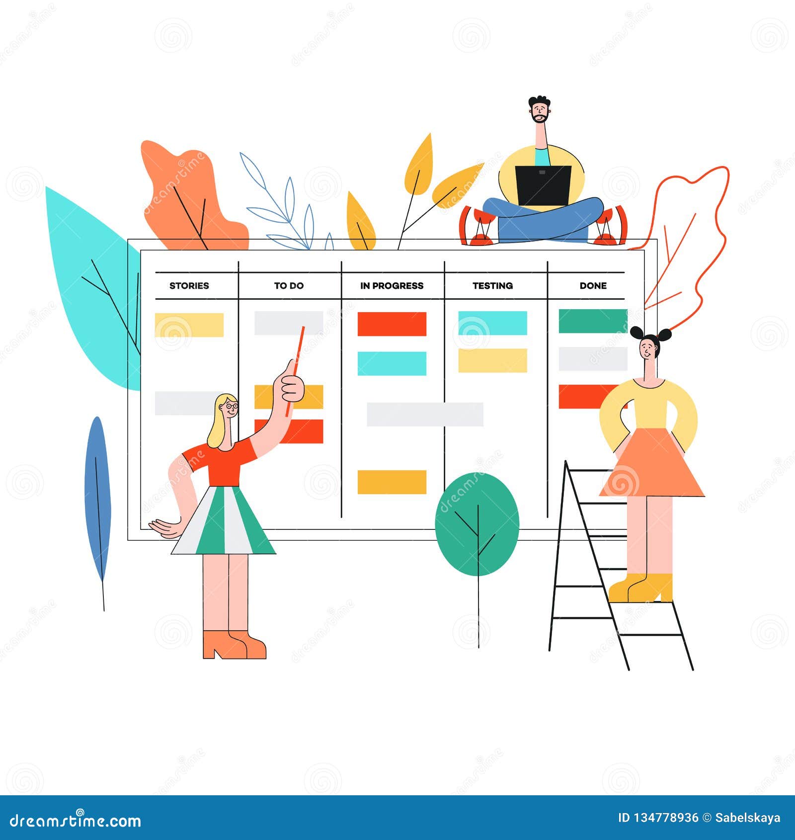 Vector Illustration of Scrum Planning Technique of Teamwork on Software ...