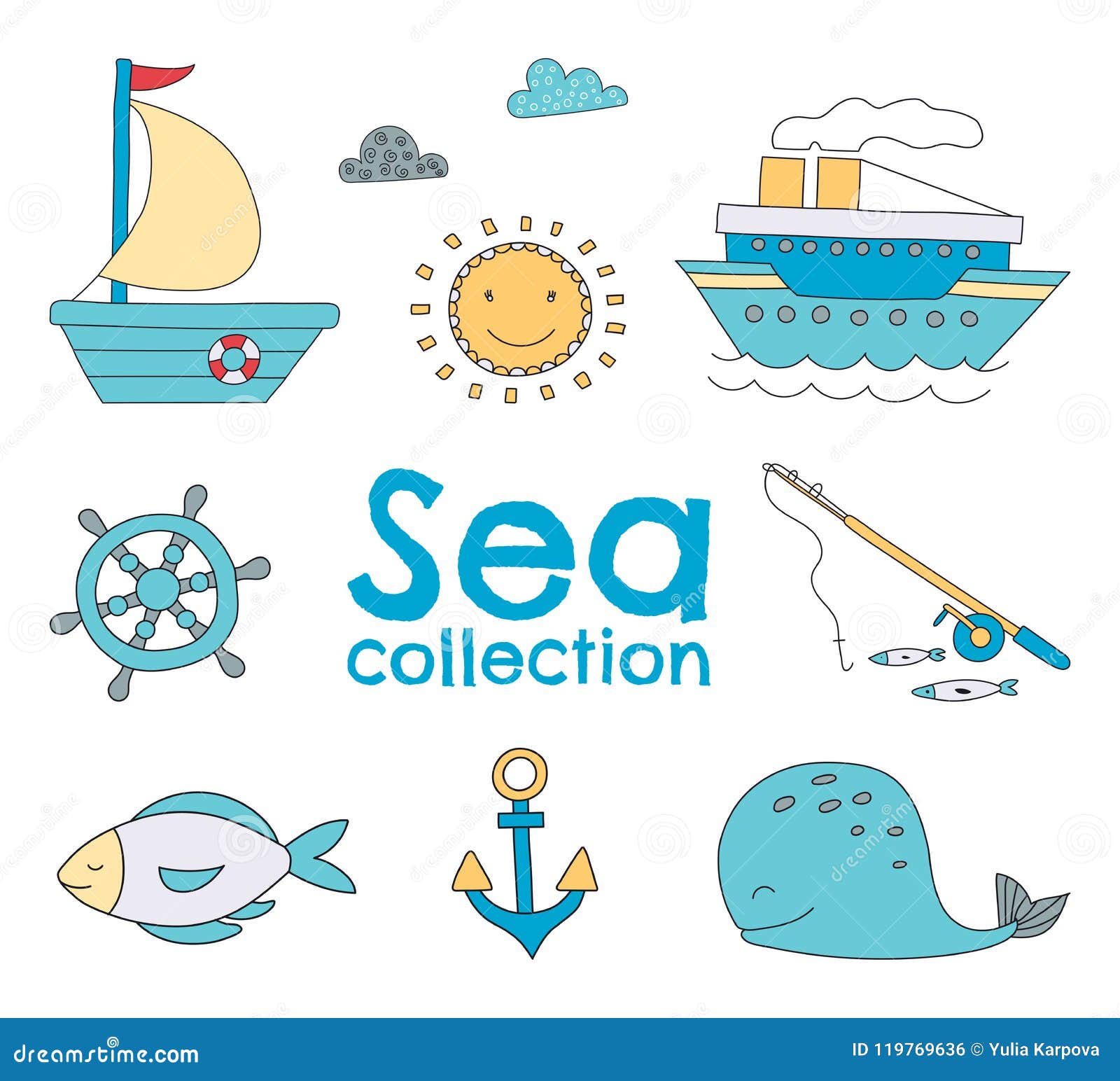 Vector Illustration of Sea Elements Stock Vector - Illustration of ...