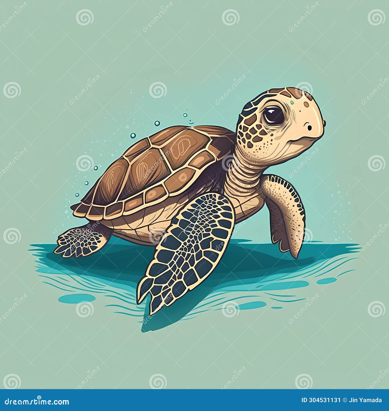 Vector Illustration of a Sea Turtle in the Water. Cartoon Style Stock ...