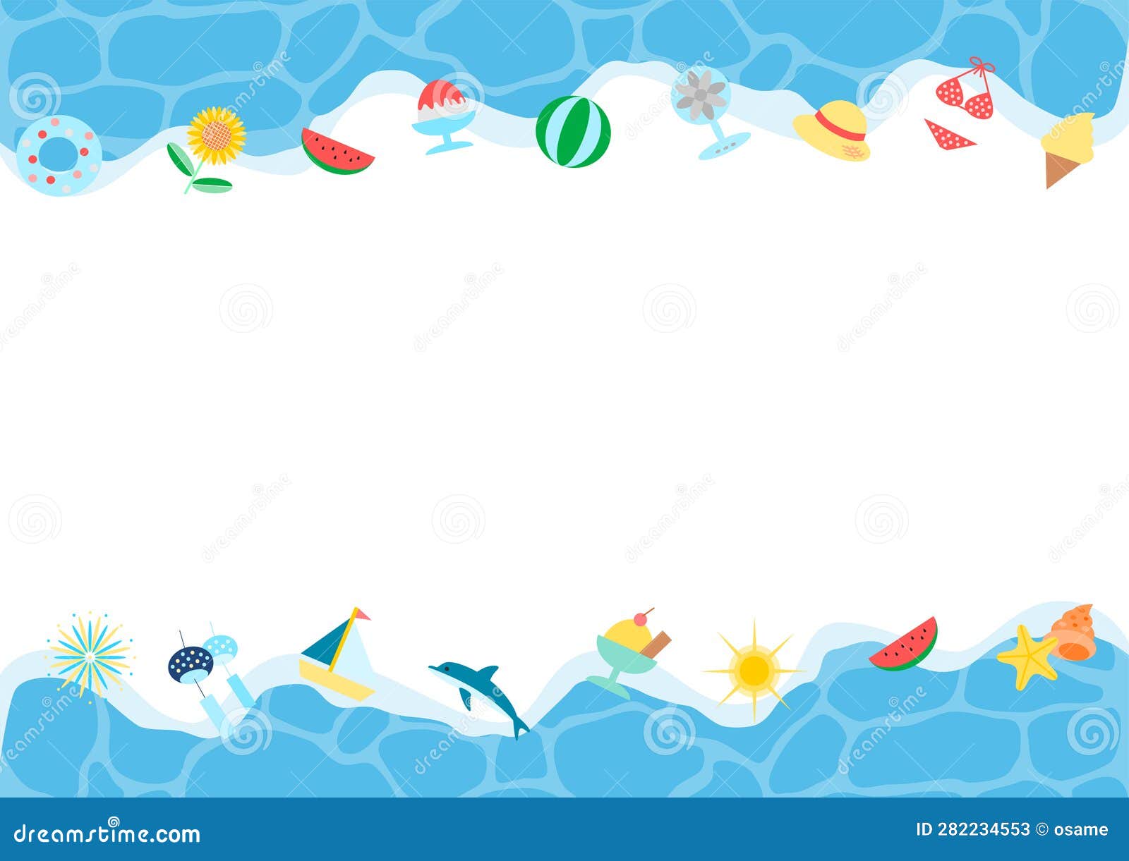 Vector Illustration of Sea Wave and Summer Image Icon. Cute Frame ...