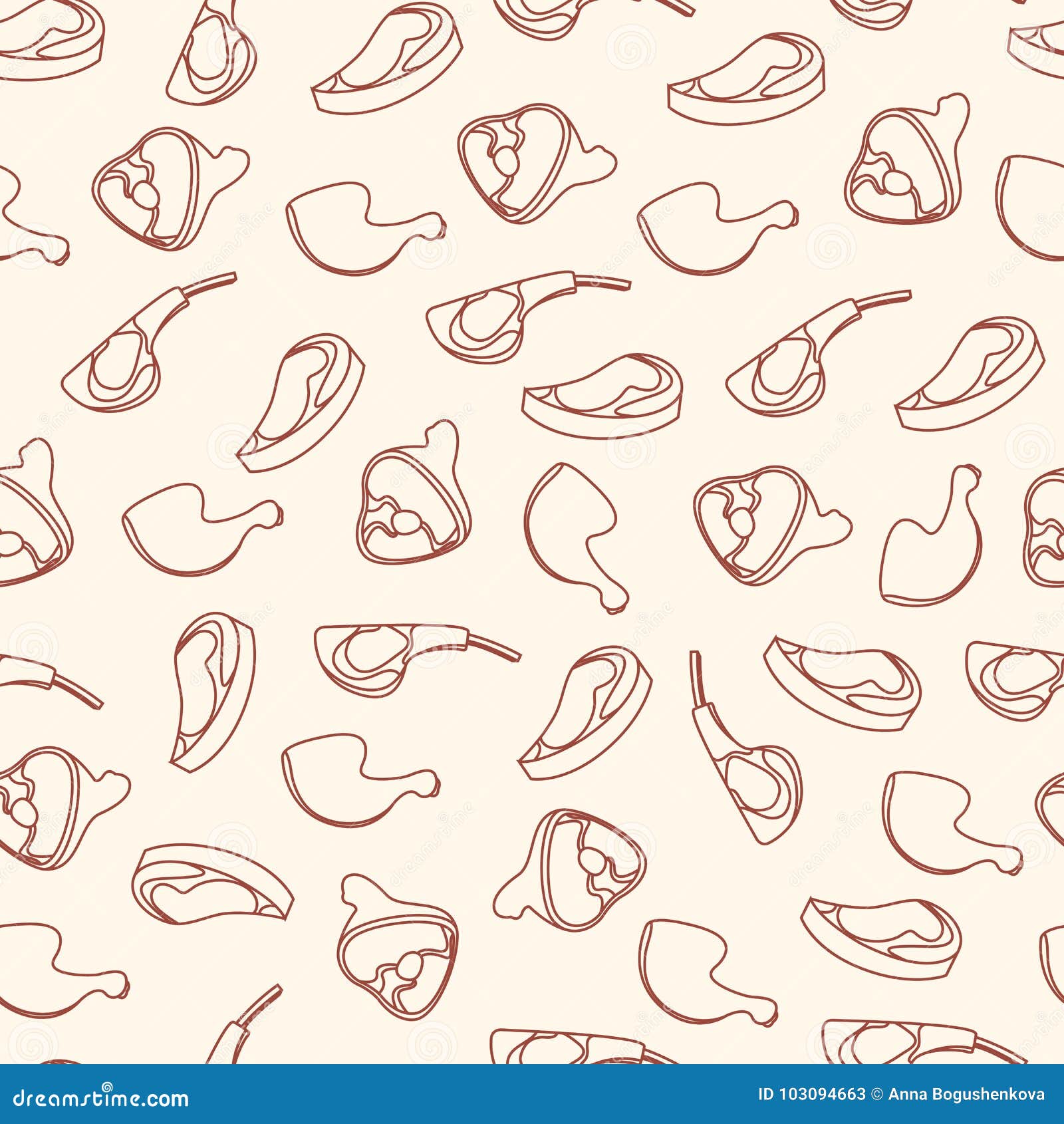 Vector Seamless Pattern with Meat Stock Vector - Illustration of ...