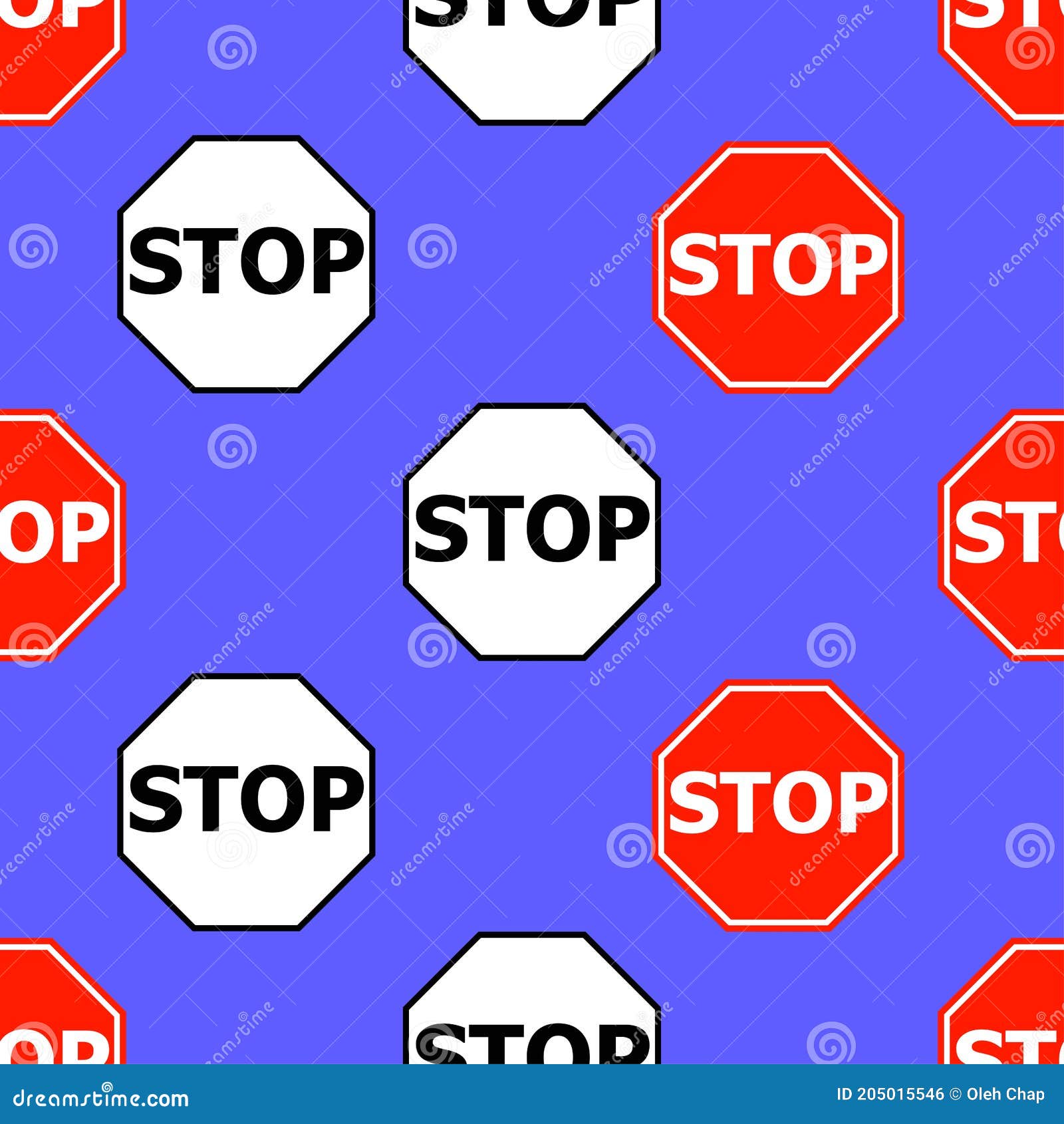 Seamless Pattern Stop Sign on Blue Background. Design Element for ...