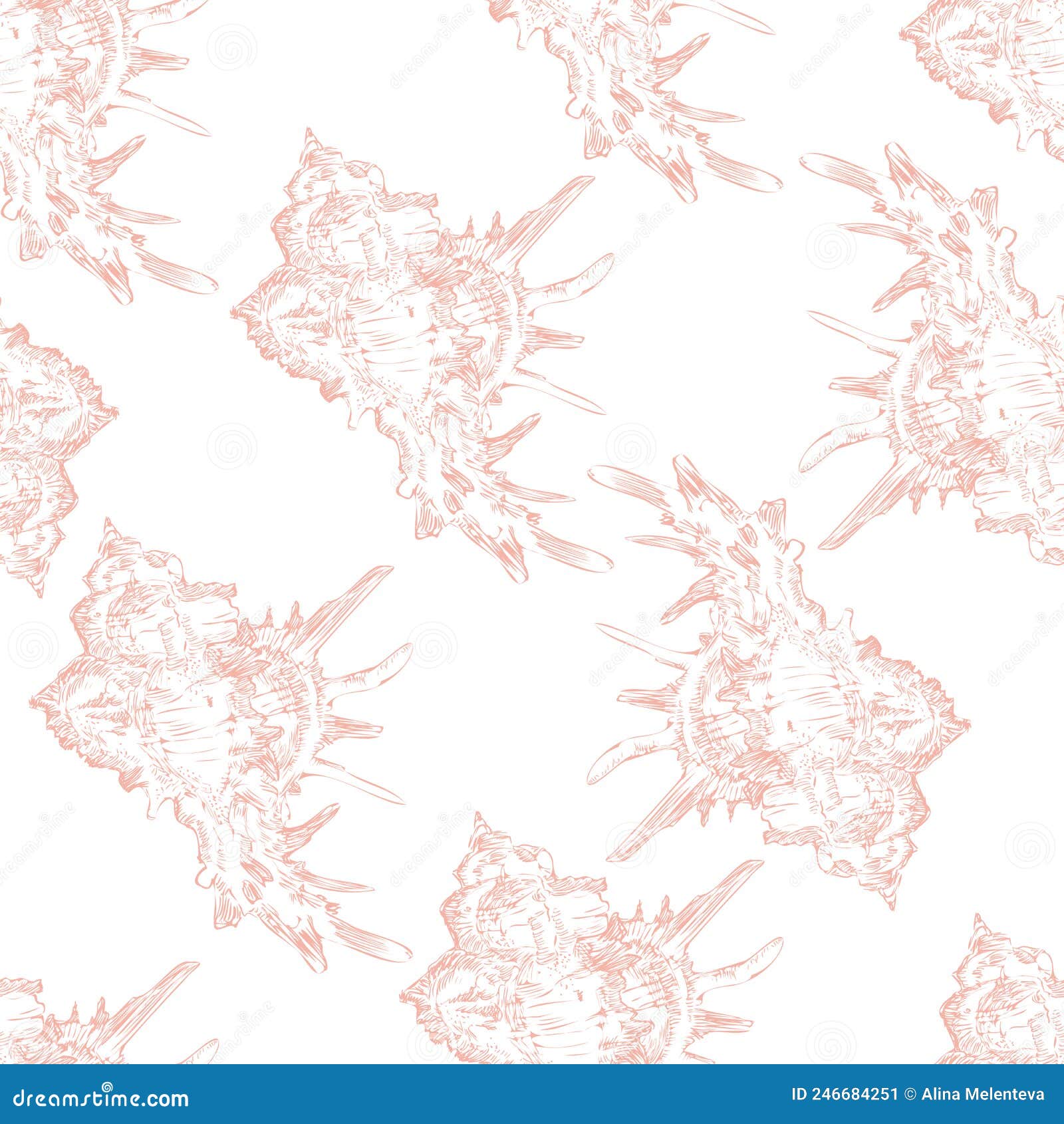 Vector Illustration Seamless Pattern Hand Drawn Pink Seashells Stock ...