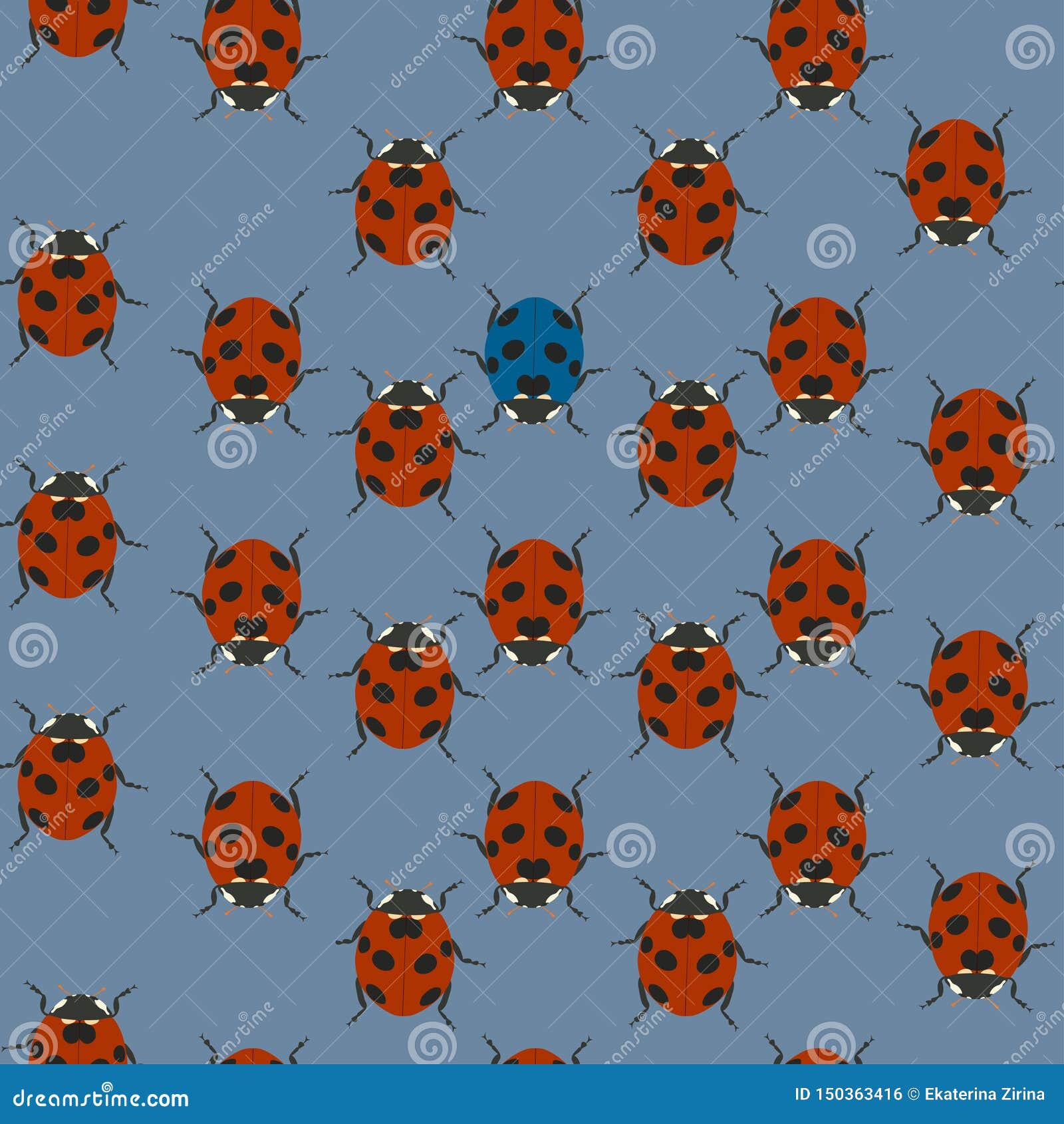 Blue Seamless Pattern with Ladybugs. Vector Illustration Stock ...