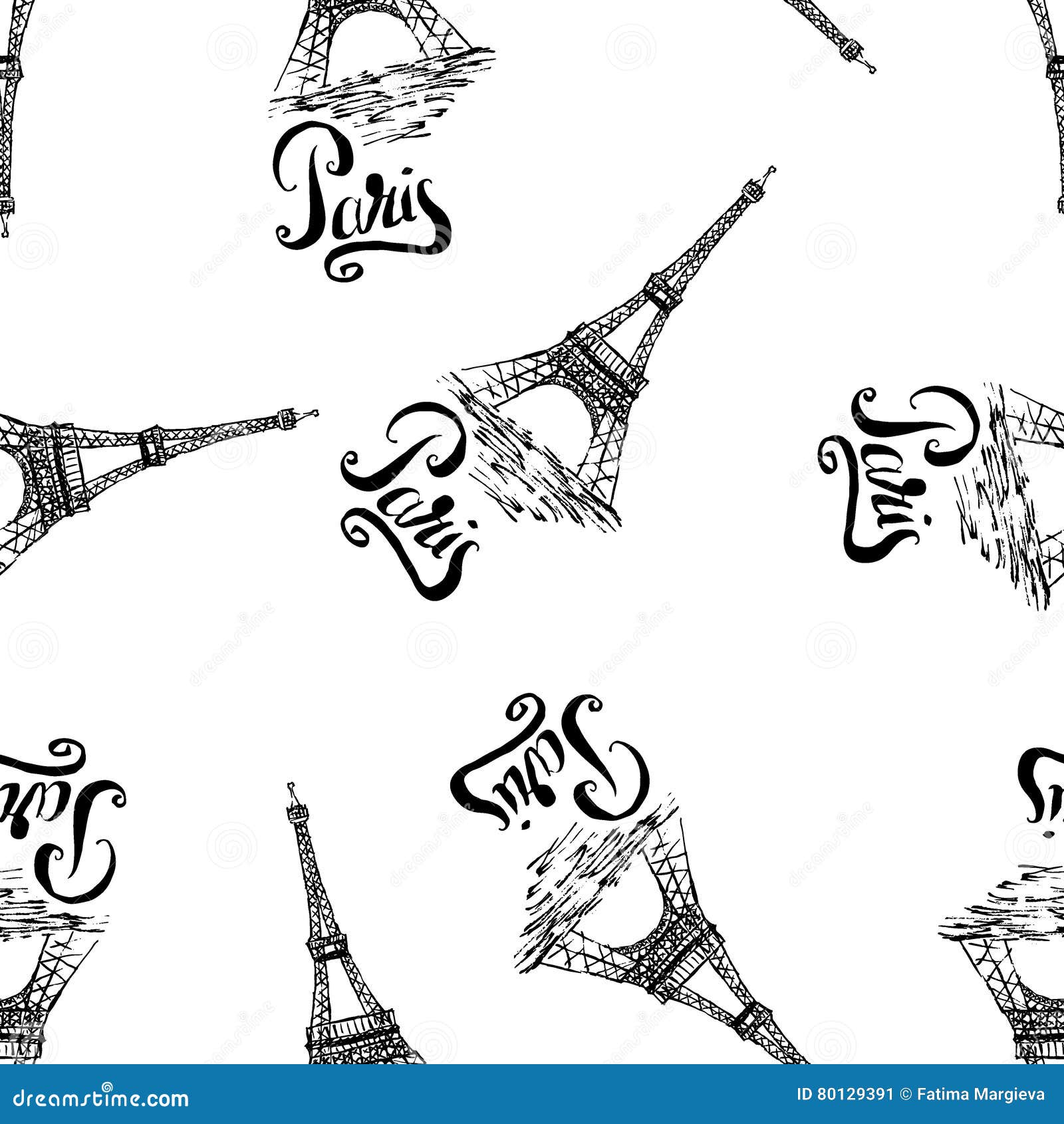 Vector Illustration, Seamless Pattern with Paris Label, Hand Drawn ...