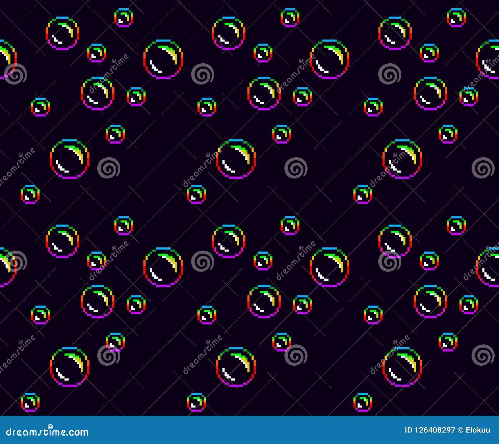Seamless Pattern with Pixel Soap Bubbles Stock Vector - Illustration of flying, bright: 126408297