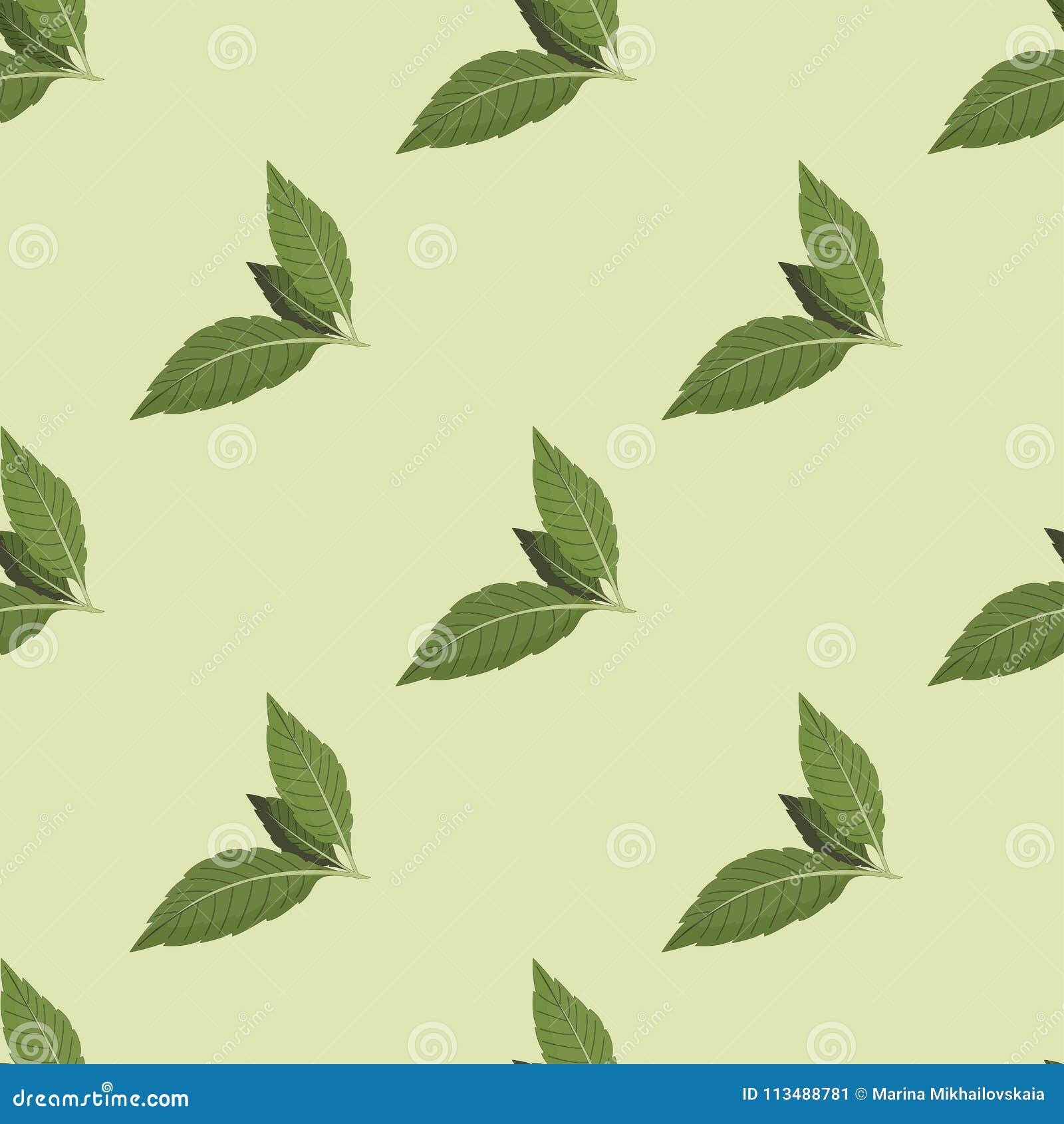 Vector Illustration of a Seamless Pattern of Tea Leaves on a Green ...