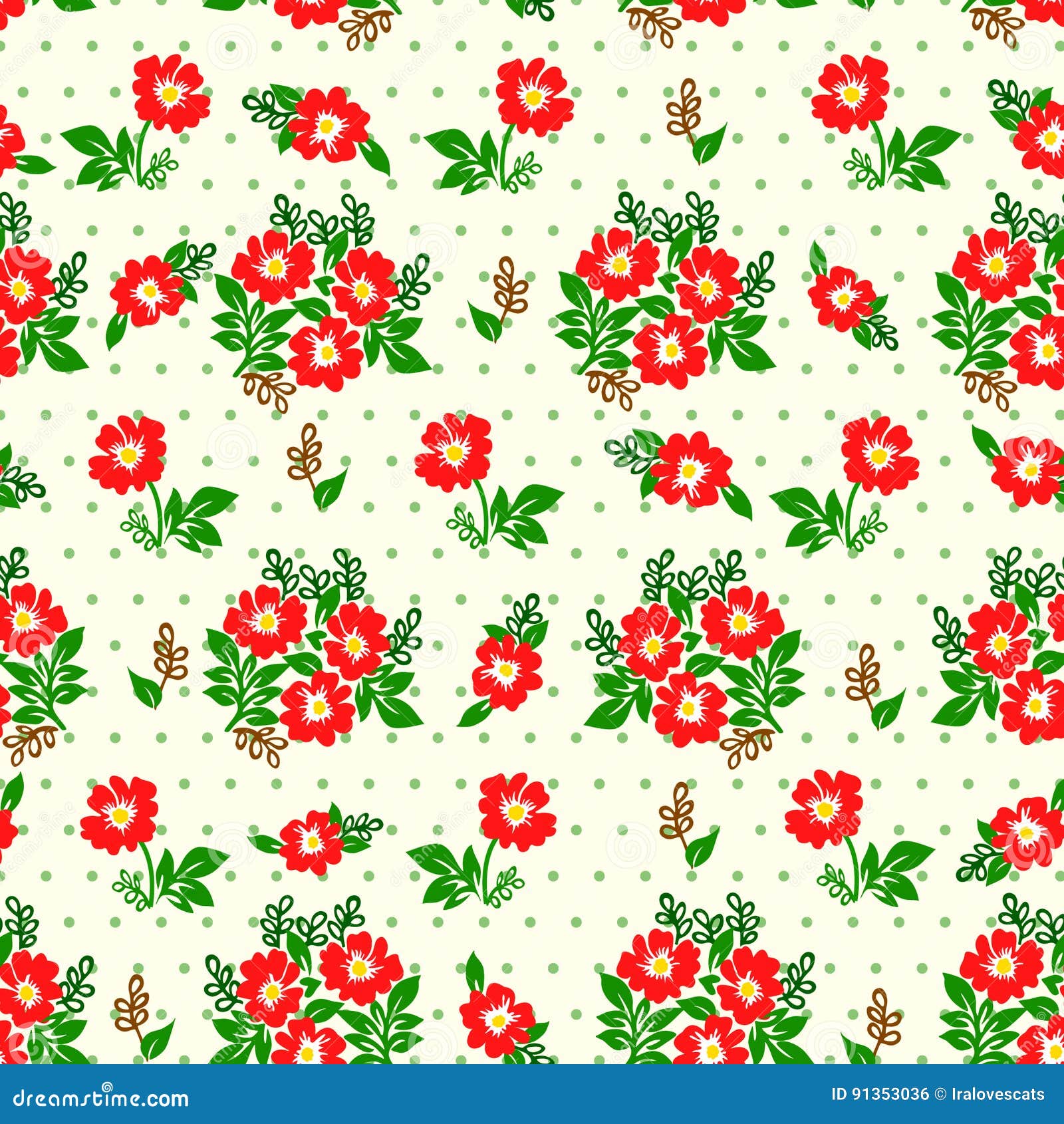 Vector Illustration of Seamless Red Flowers Pattern on Light Background ...