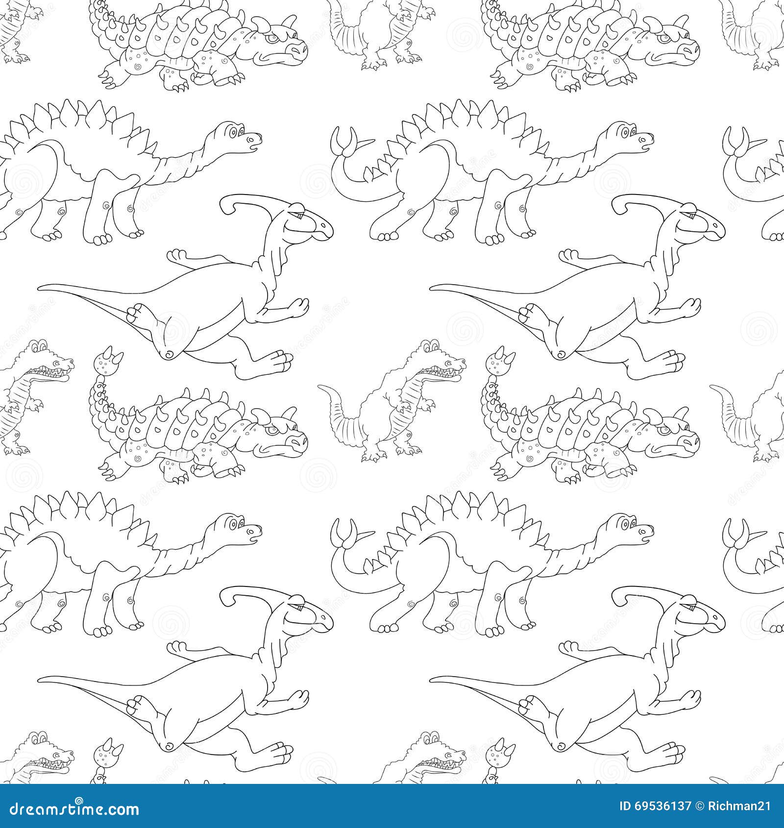 Vector Illustration of a Seamless Repeating Pattern of Dinosaurs Stock ...