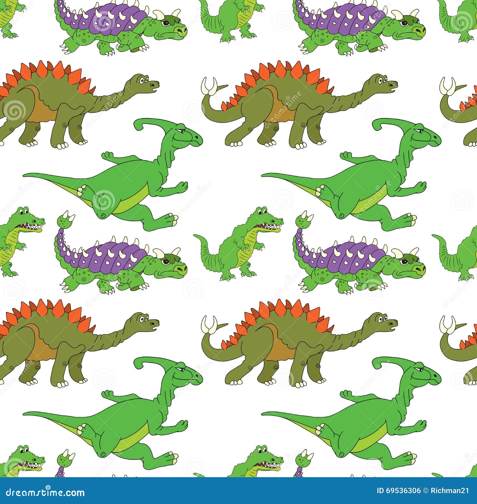 Vector Illustration of a Seamless Repeating Pattern of Dinosaurs Stock ...