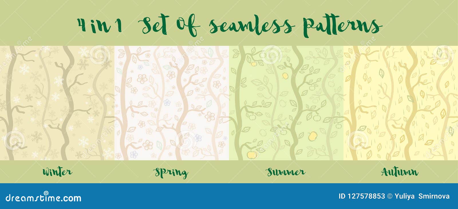 Set of Seamless Patterns of Seasons. Forest in Different Seasons Stock ...