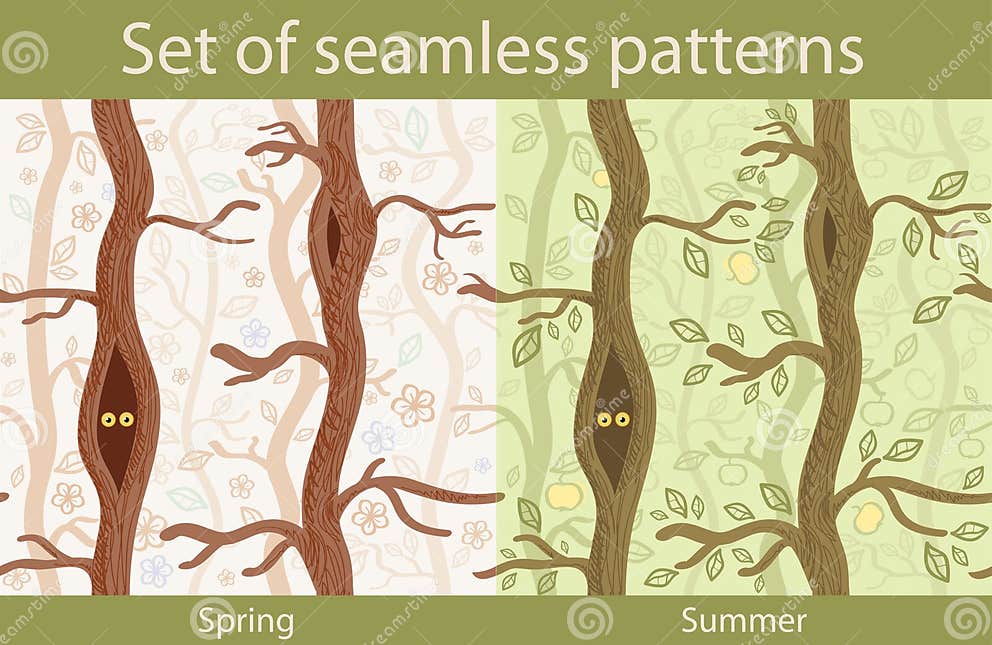 Set of Seamless Patterns of Seasons. Forest in Different Seasons Stock ...