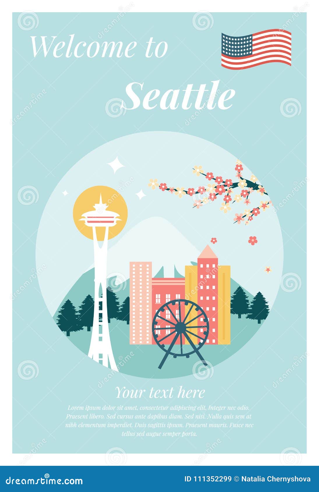 Vector Illustration of Seattle City with Landmarks Editorial Stock ...
