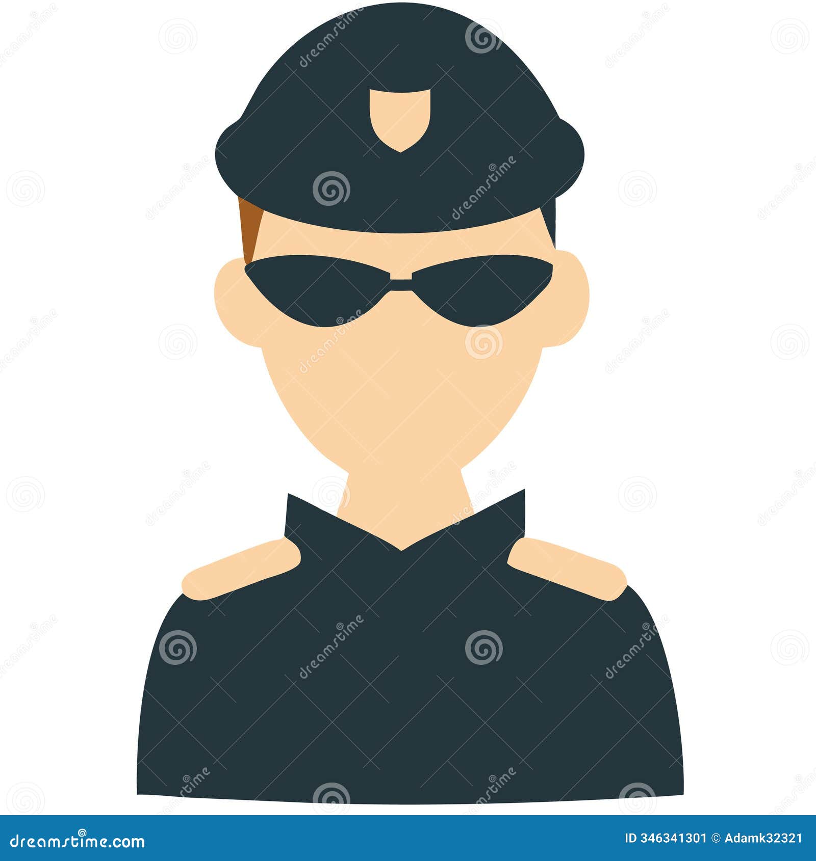 Vector Illustration of Security Guard in Uniform with Hat and ...